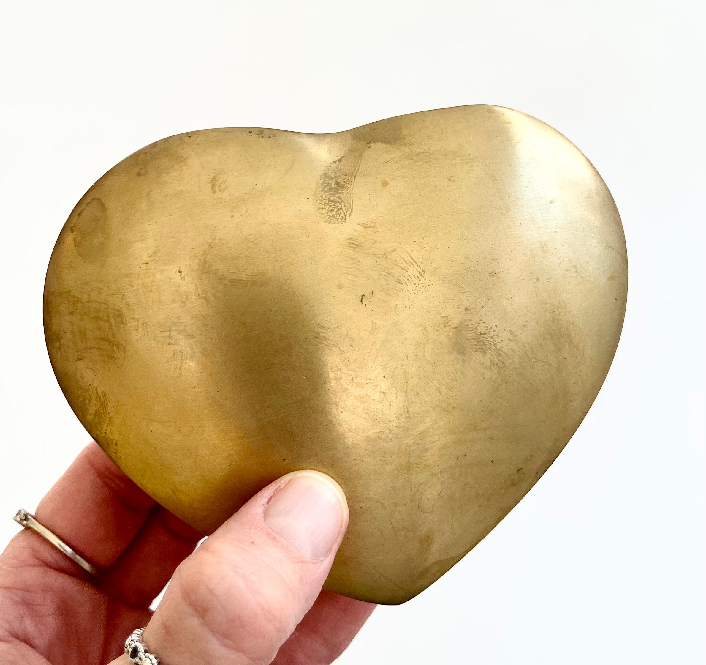 Solid Brass Heart Box Heavy Handcrafted Vintage Lidded Box Aged Patina ...