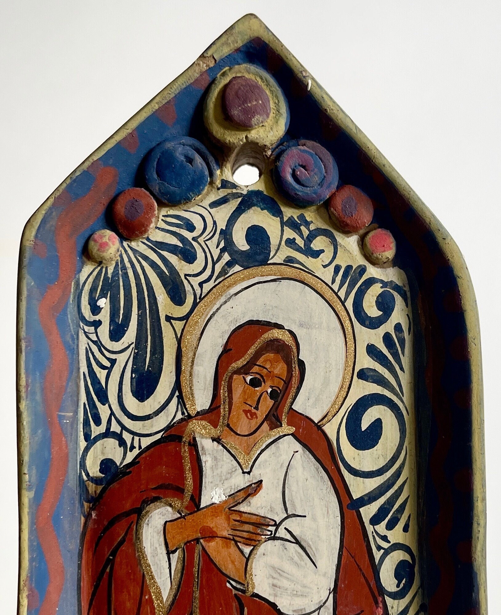 Mexican Pottery Holy Water Font Vintage Handmade Hand Painted Religious ...