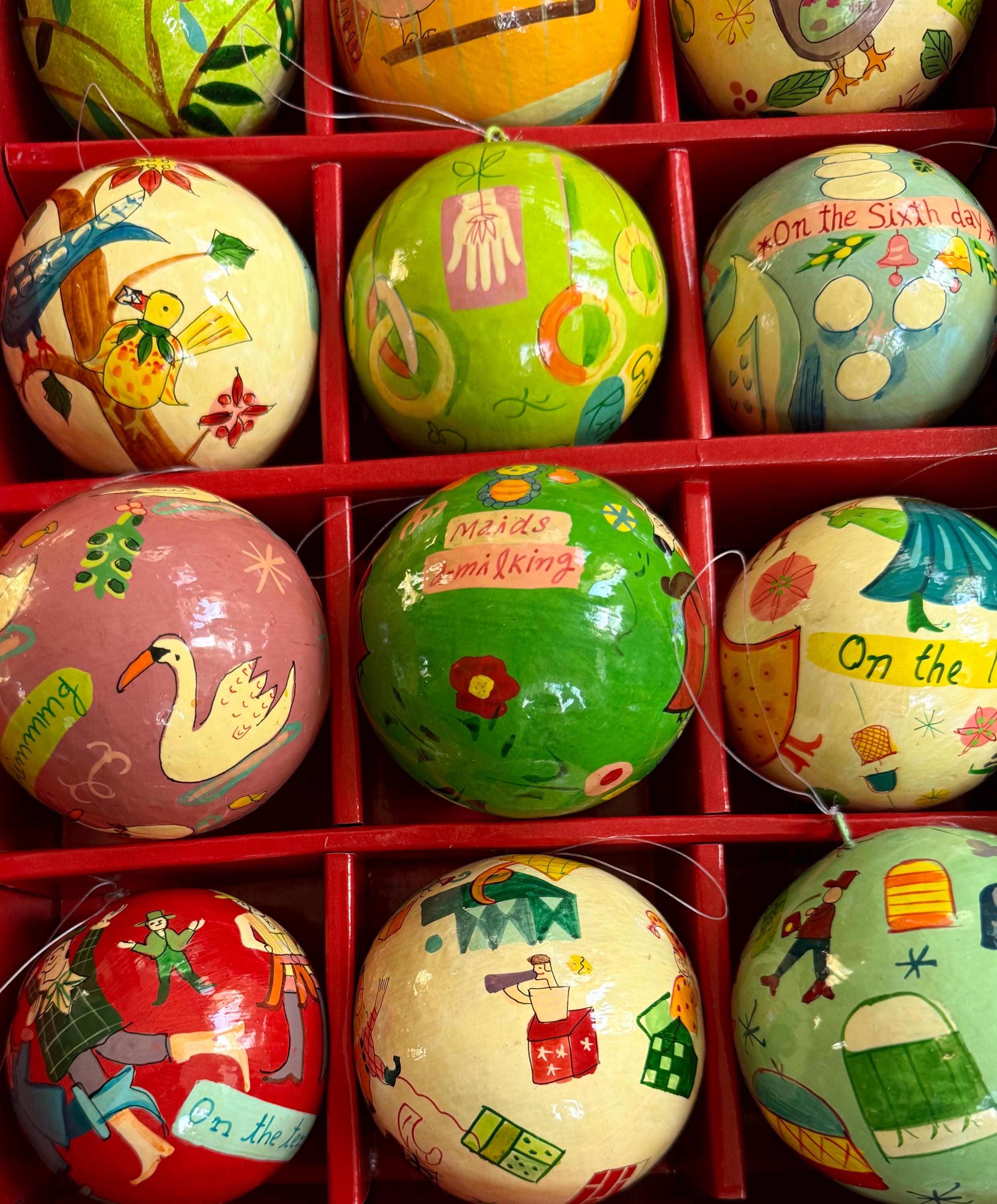 12 Days of Christmas Ornament Set Hand Painted Bulbs Twelve Days of ...