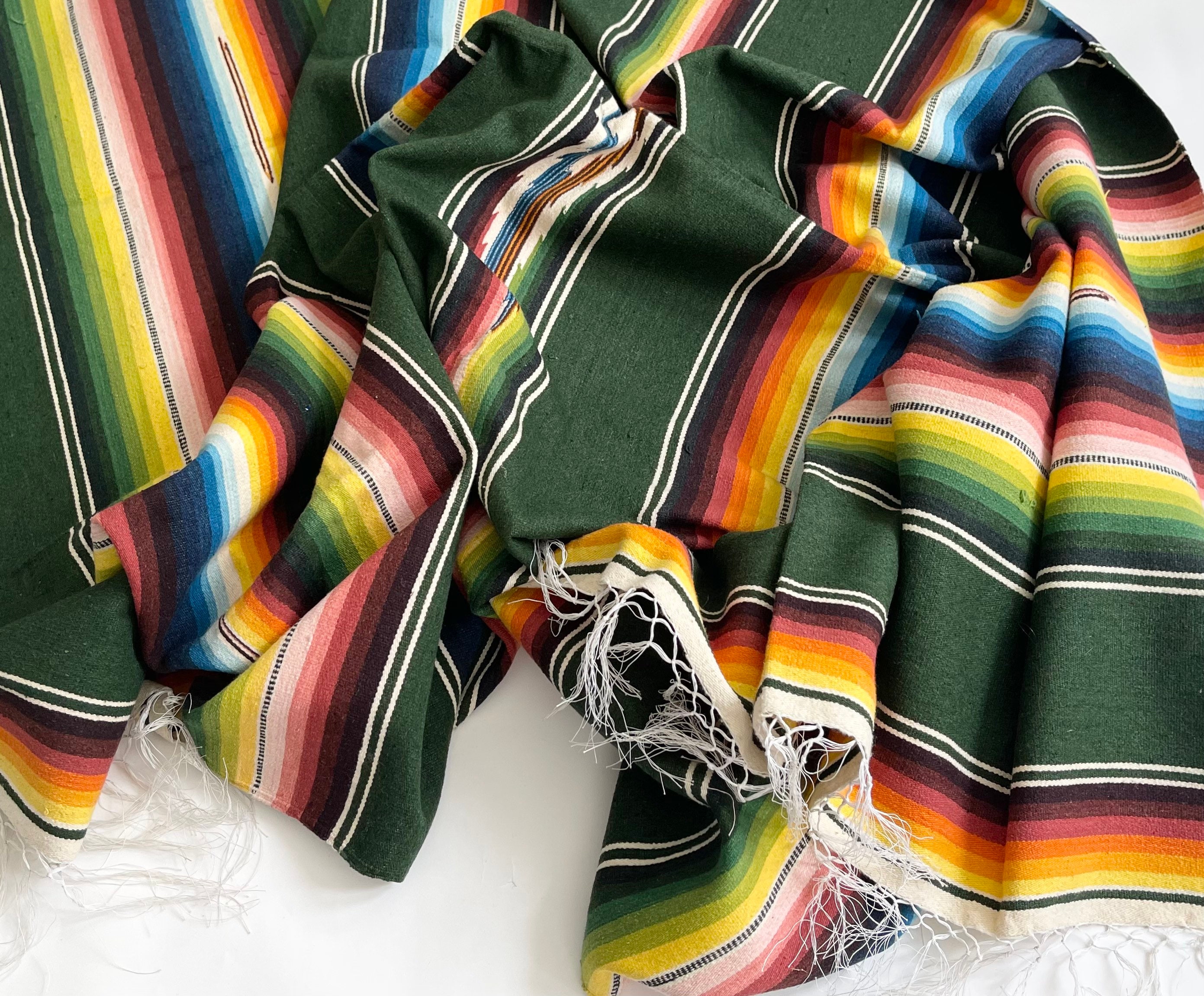 60s Mexican Serape Blanket Handwoven Wool Cotton Textile Striped ...