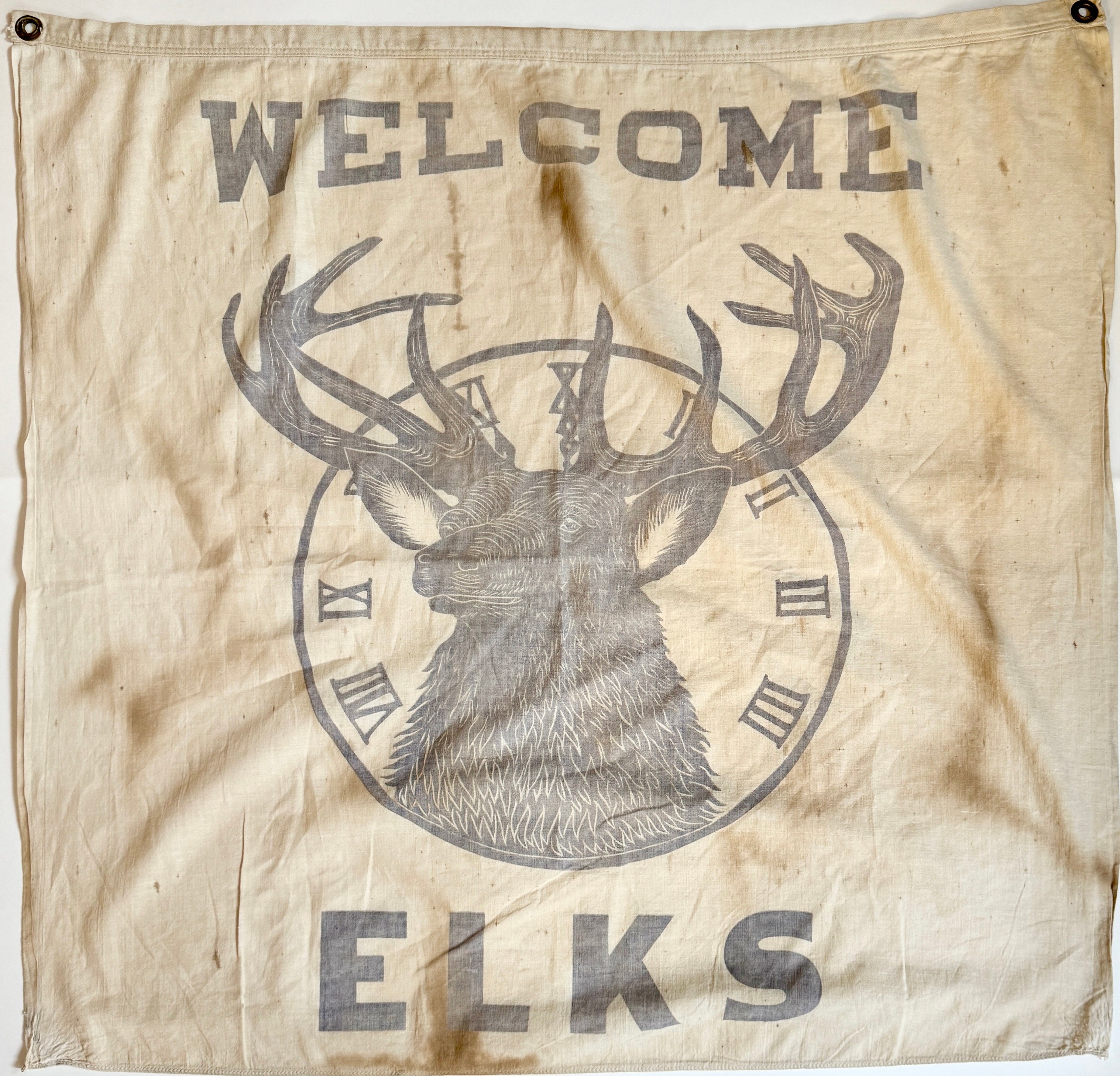 Old Elks Club Flag Banner Vintage Antique Welcome Elks White Blue All ...
