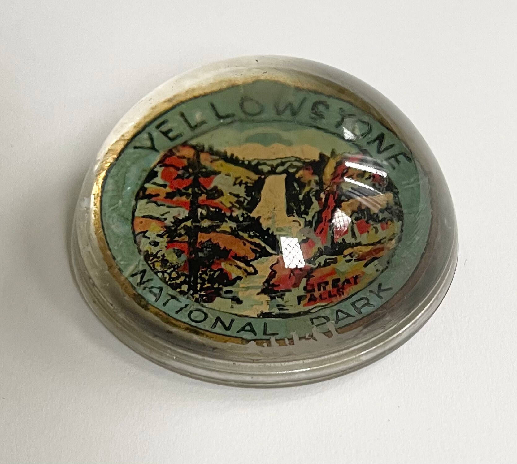 Yellowstone National Park Paperweight Vintage 40's Glass Dome Souvenir ...