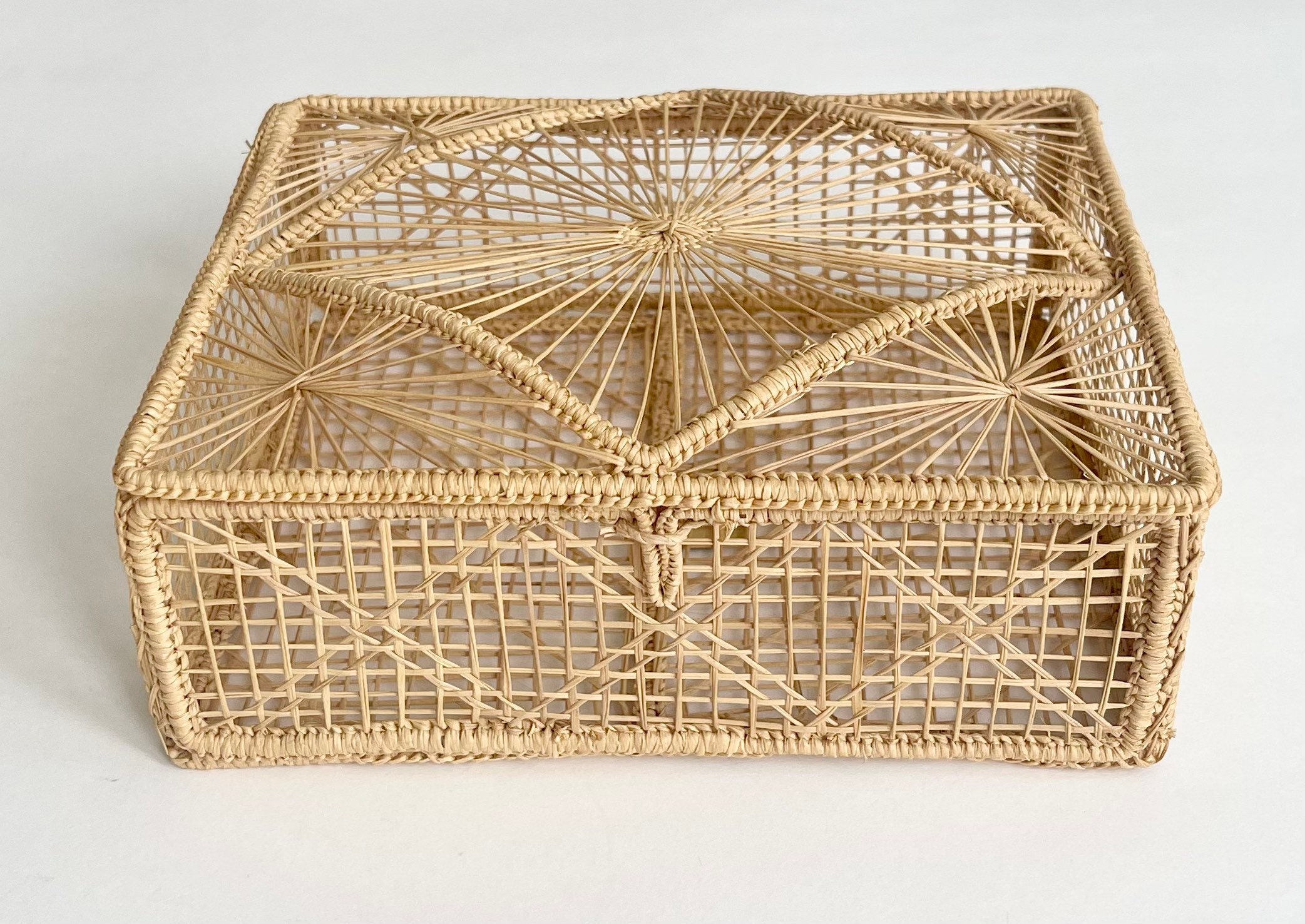 Columbian Woven Basket Box Lidded Attached Lid Vintage 60s 70s Made in ...