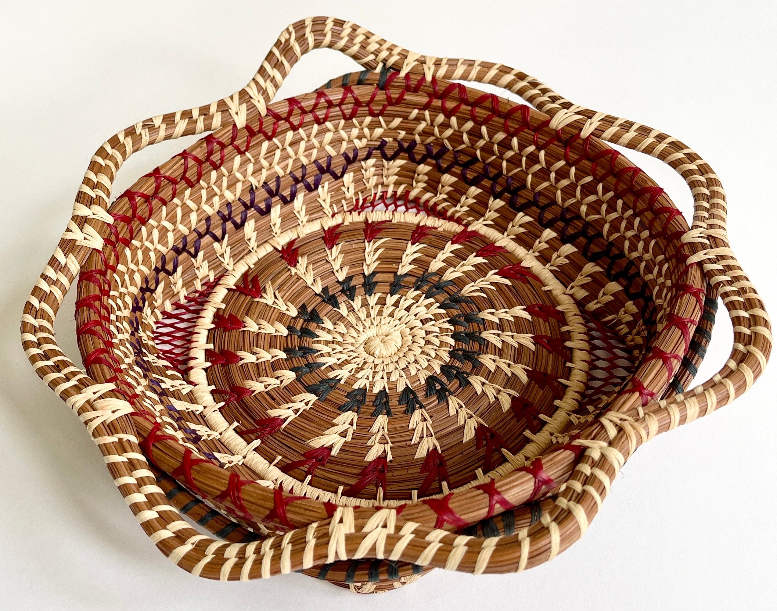 Fine Pine Needle Basket Vintage Handwoven American Folk Art Woven Bread ...