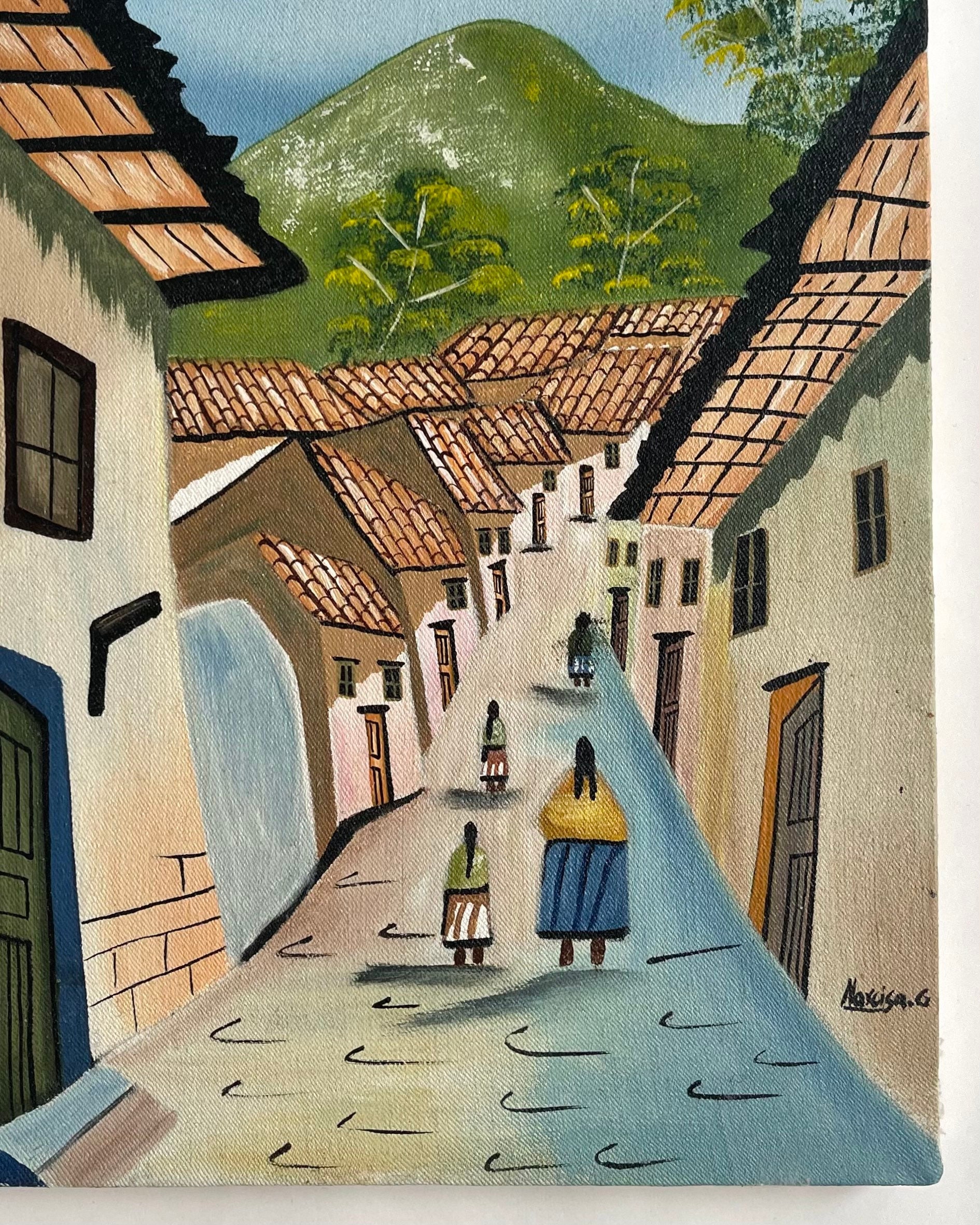 Village Original Oil Painting Vintage Hand Painted Mexican South ...