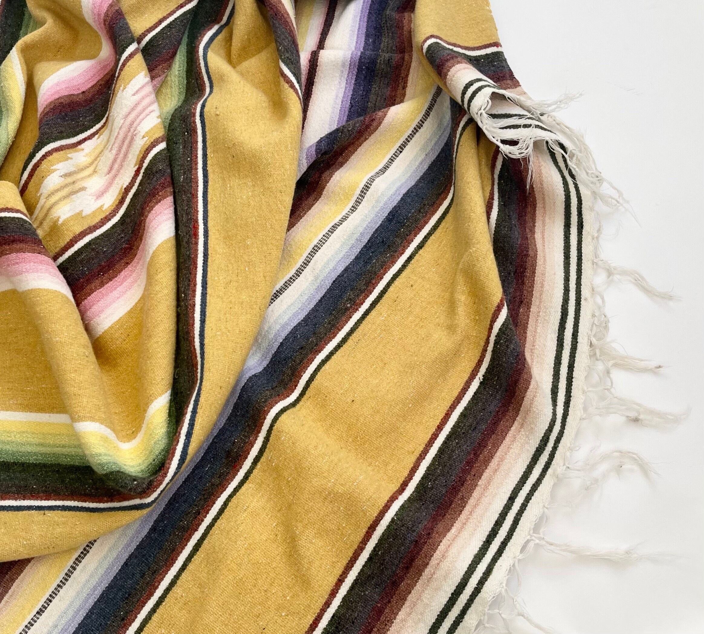 60s Mexican Serape Blanket Handwoven Wool Cotton Textile Striped ...