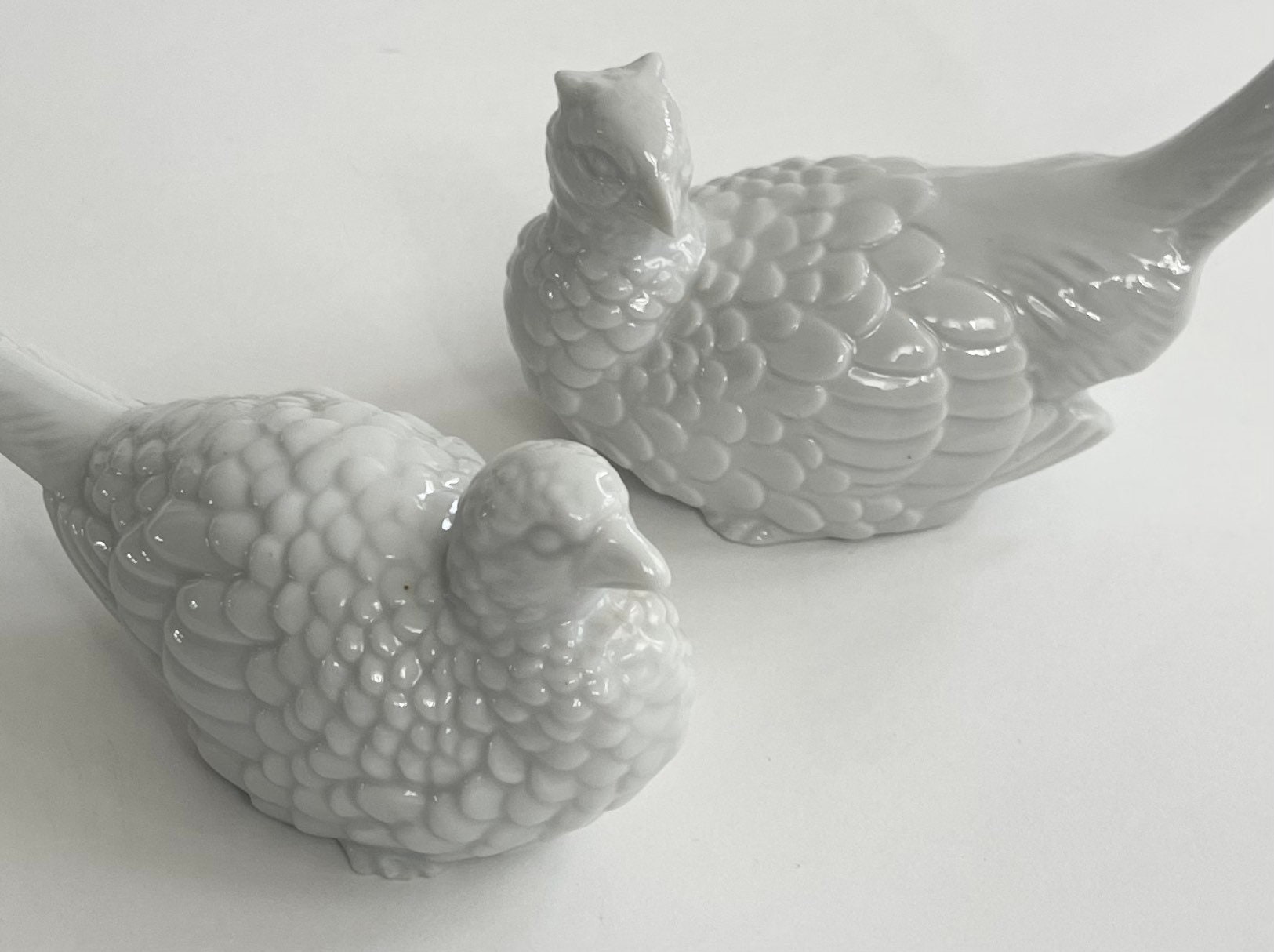 Glazed White Ceramic Pheasant Bird Figurine Set Made in Japan - Etsy