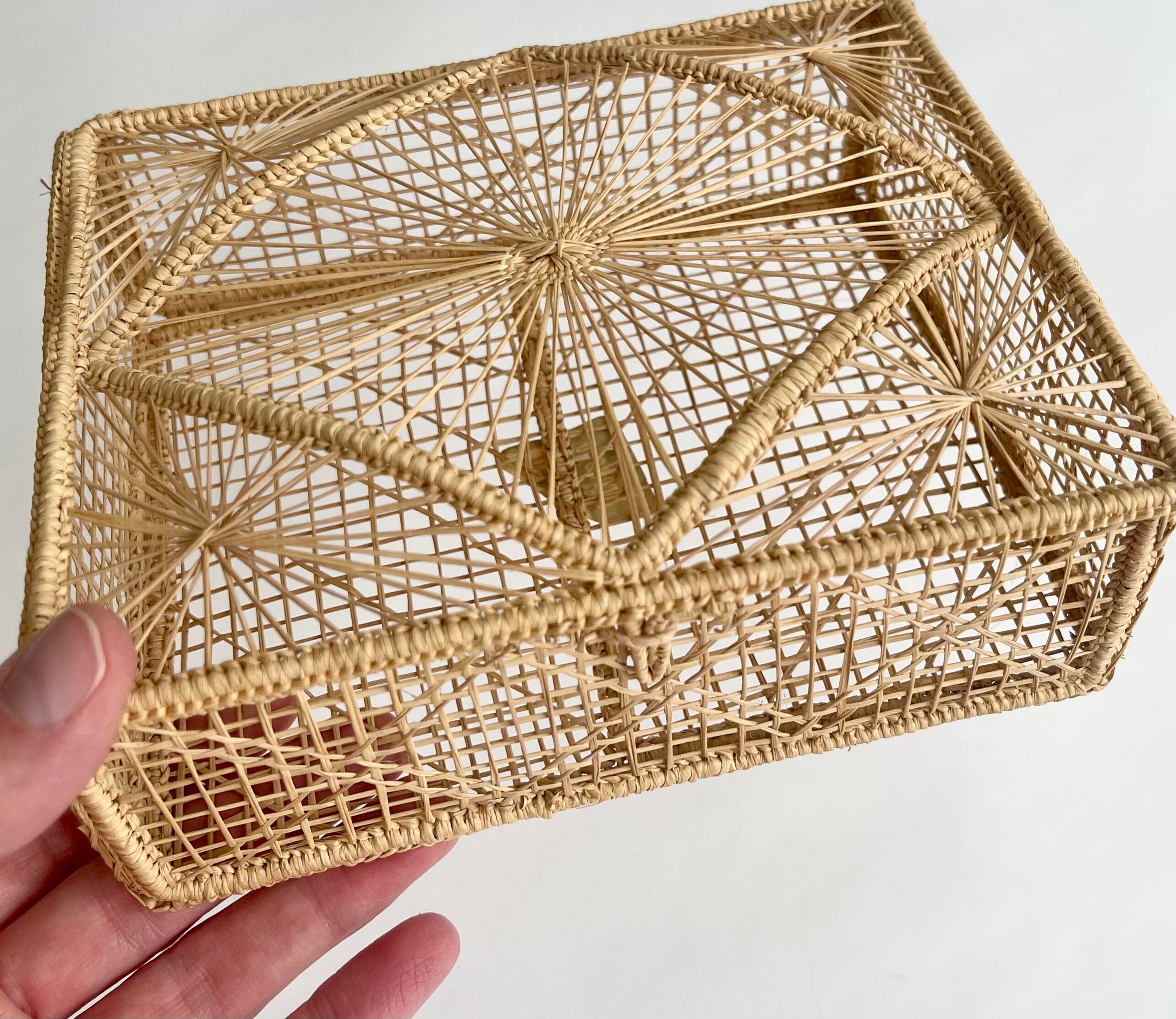 Columbian Woven Basket Box Lidded Attached Lid Vintage 60s 70s Made in ...