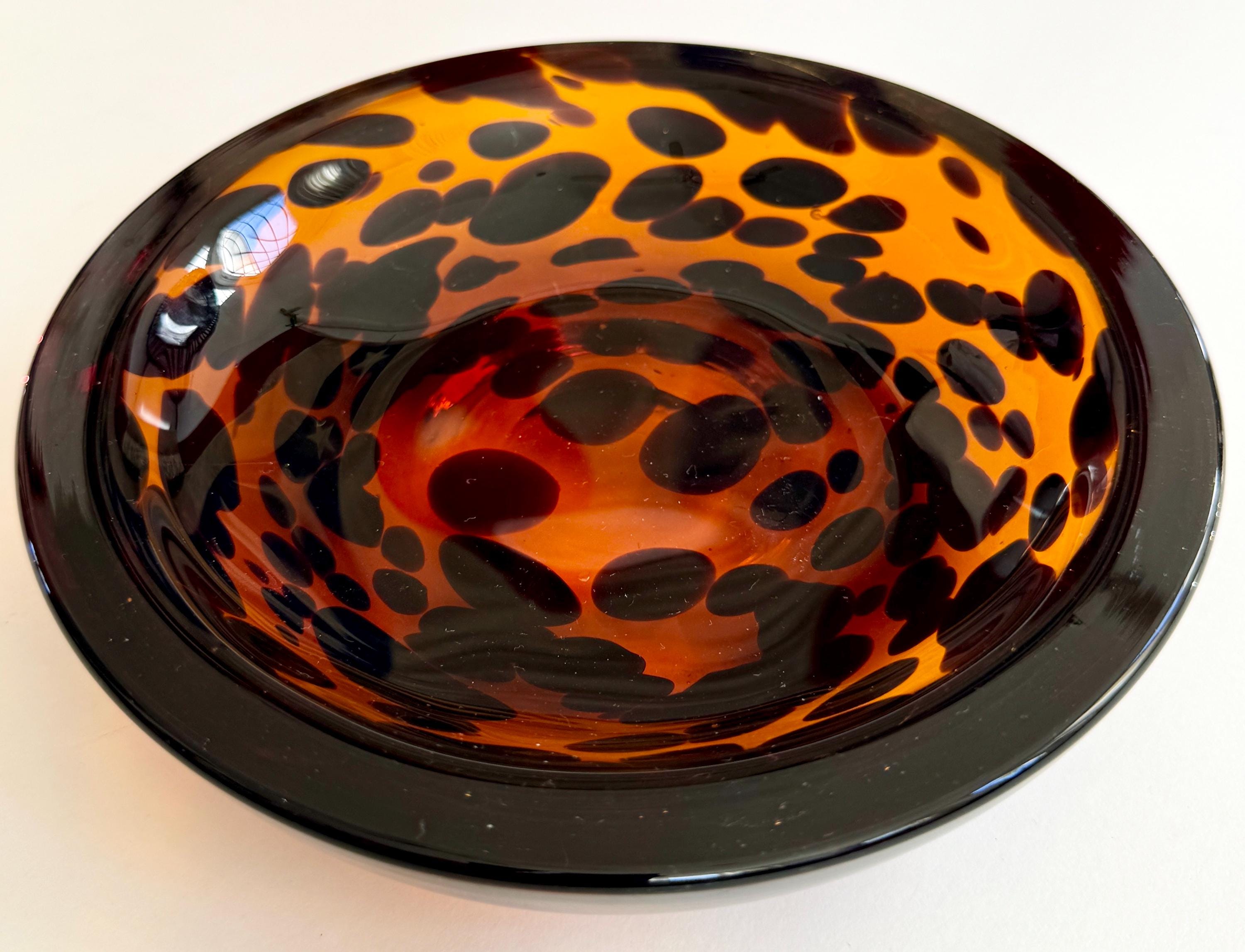 Heavy Thick Glass Ashtray Mid Century Vintage Tortoise Shell Leopard ...