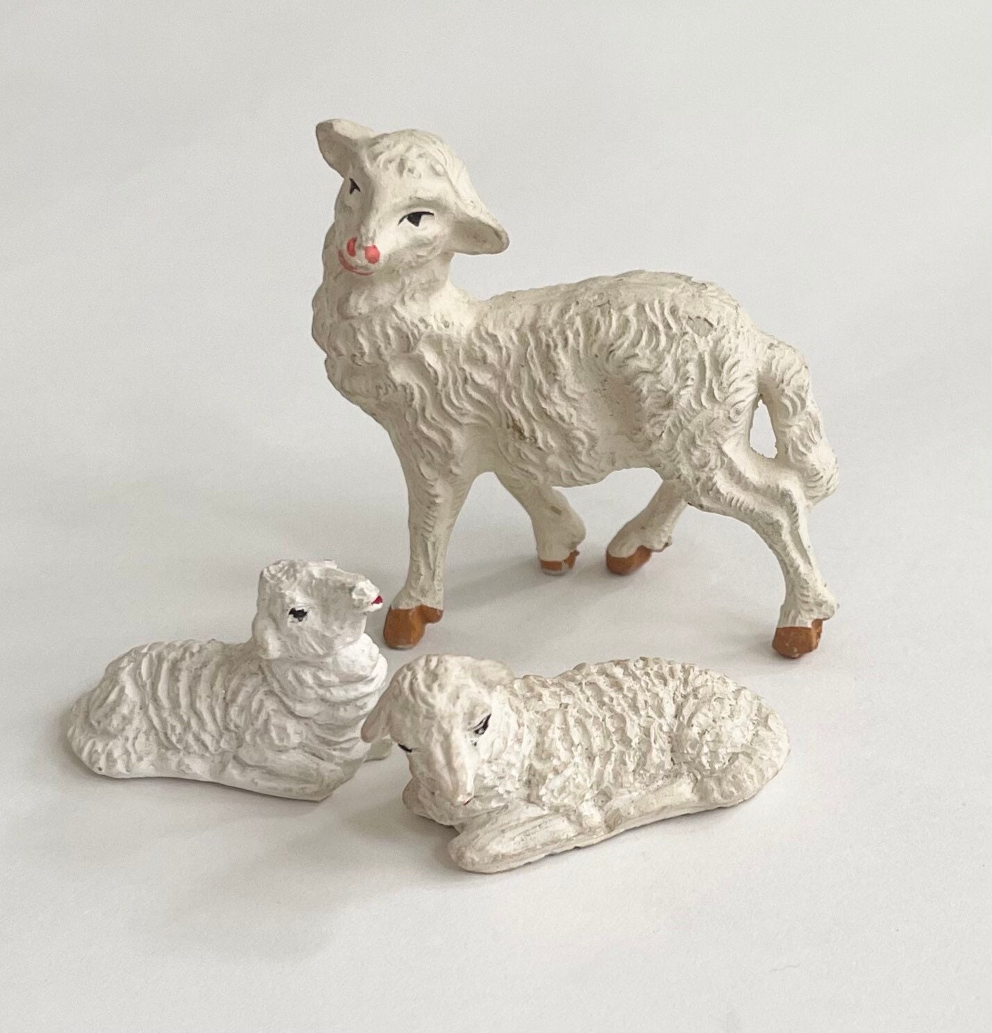 Miniature Plaster Sheep Lamb Figurines Lot of 3 Vintage Mid Century ...