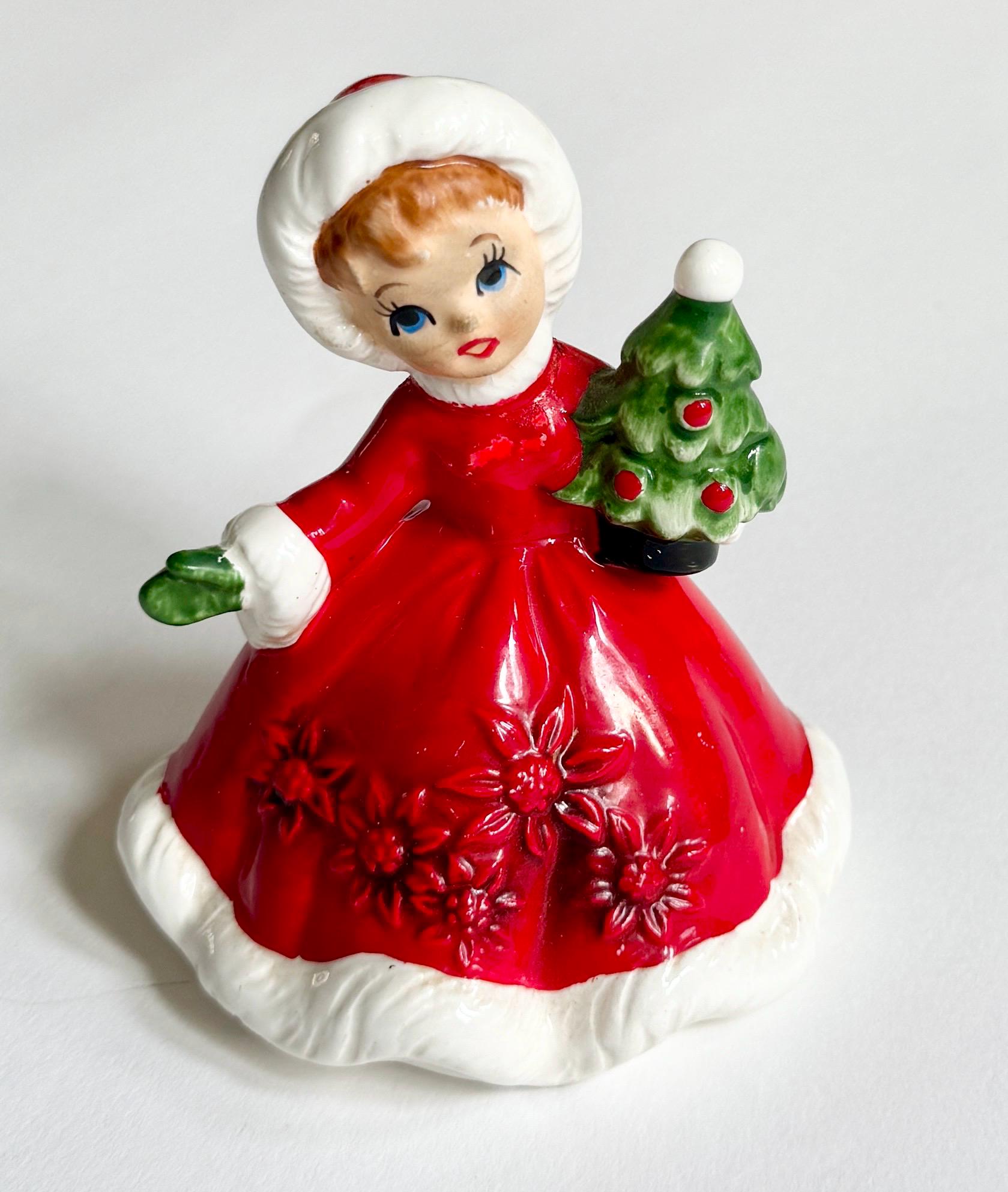 Lefton Christmas Girl Figurine Style 6604 Lefton's Japan Red Dress ...