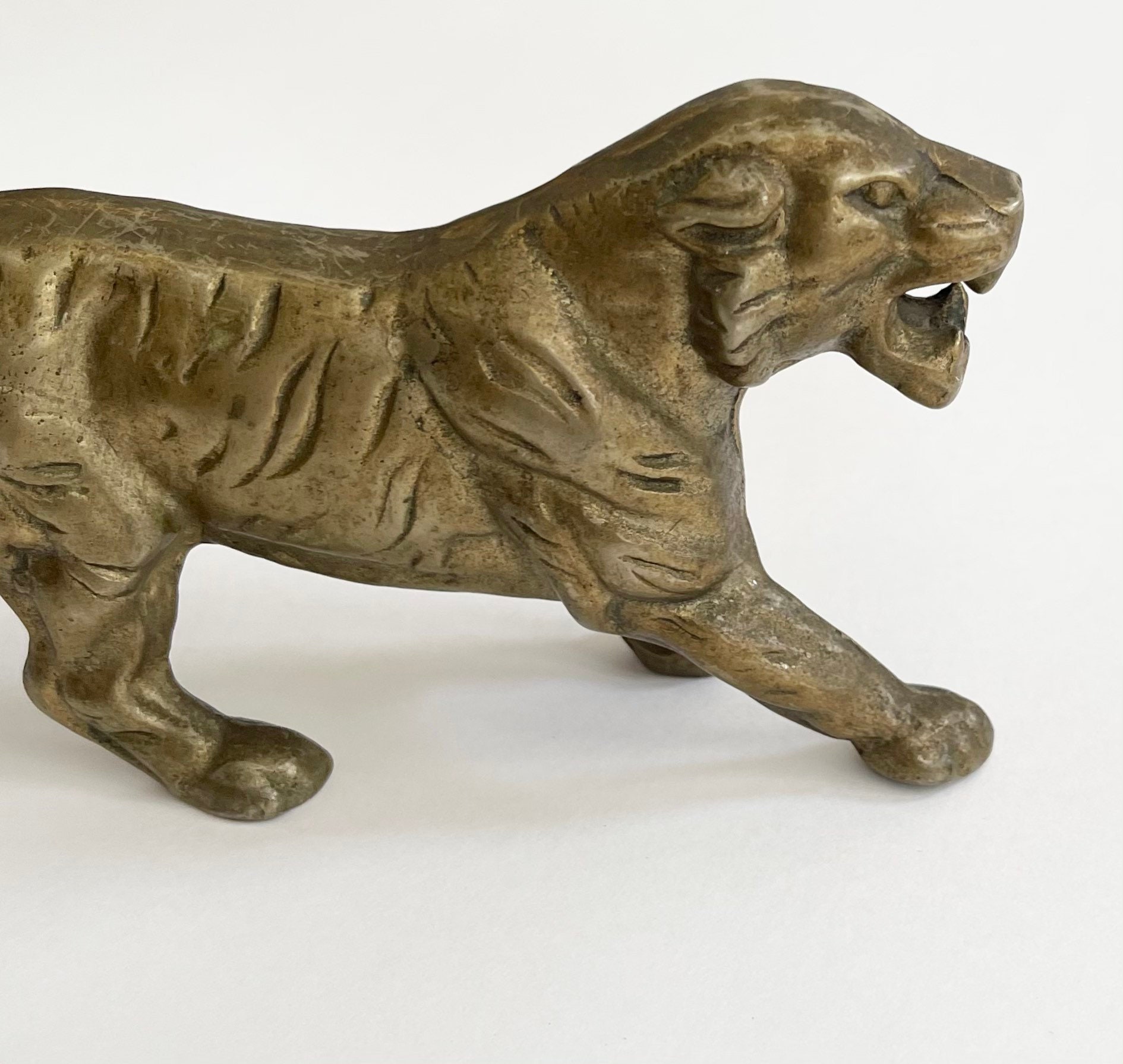 Heavy Brass Tiger Lion Figurine Statuette Vintage Solid Brass Animal ...