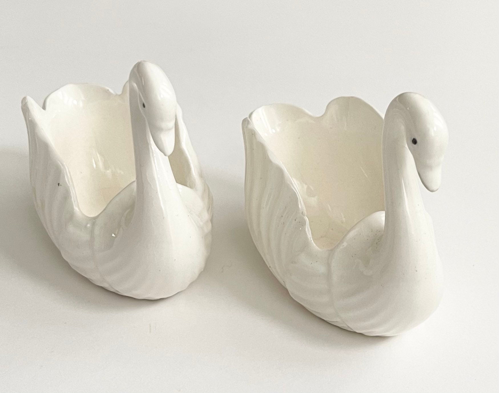 Small Porcelain Swan Planters Vintage Valentines Love Home Decor White ...