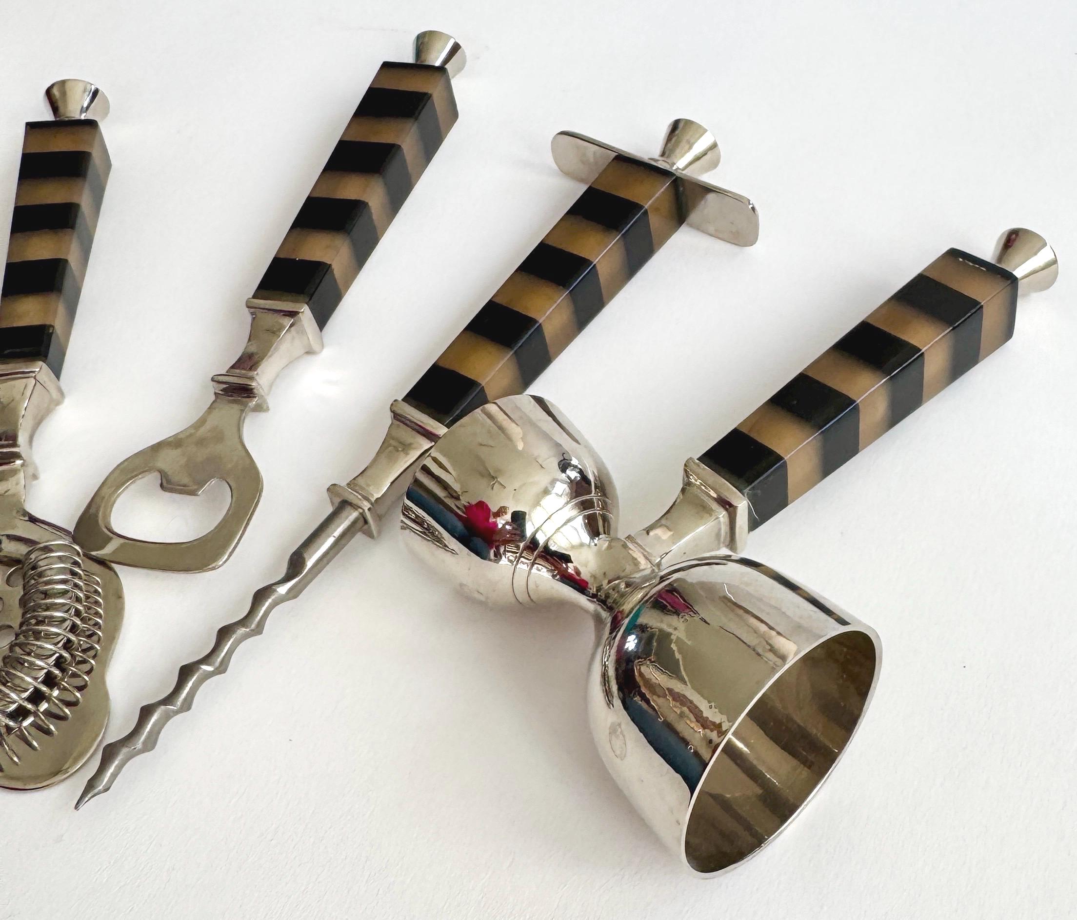 Vintage Bar Tool Set Barware Black Brown Stripe Hard Plastic Bakelite ...