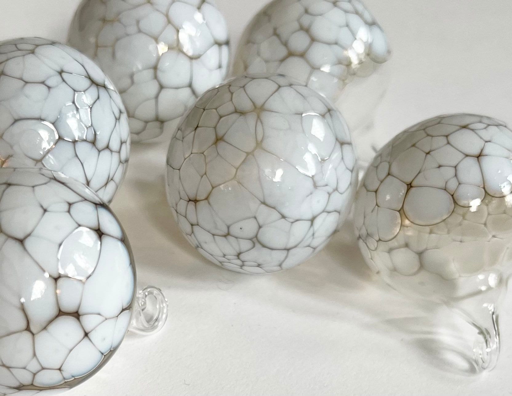 Blown Art Glass Ball Lot of 6 Small Size Balls Ornaments Clear Frosted ...