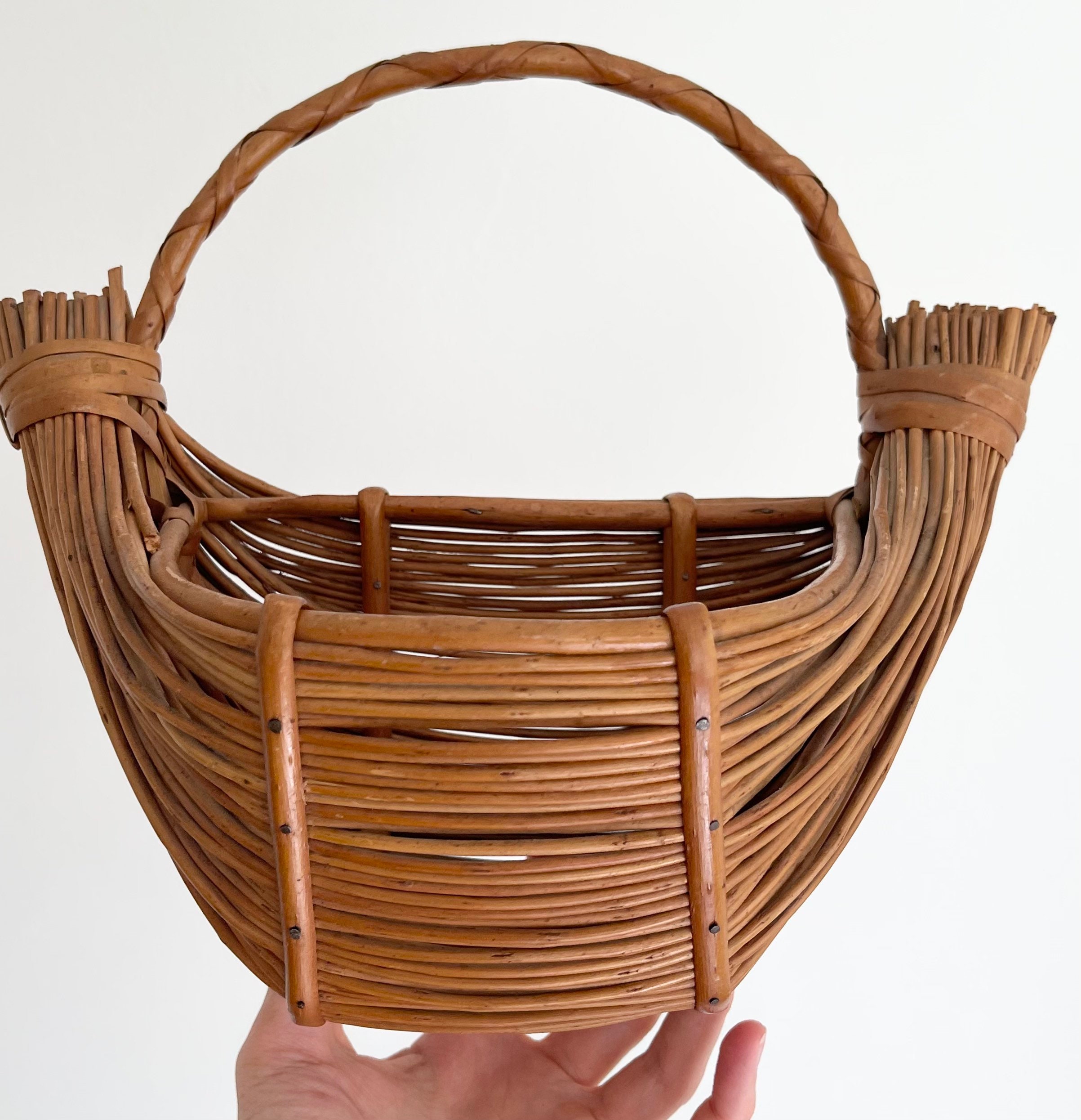 Handwoven Wall Mount Basket Round Crescent Shape Vintage 70s Boho Home ...
