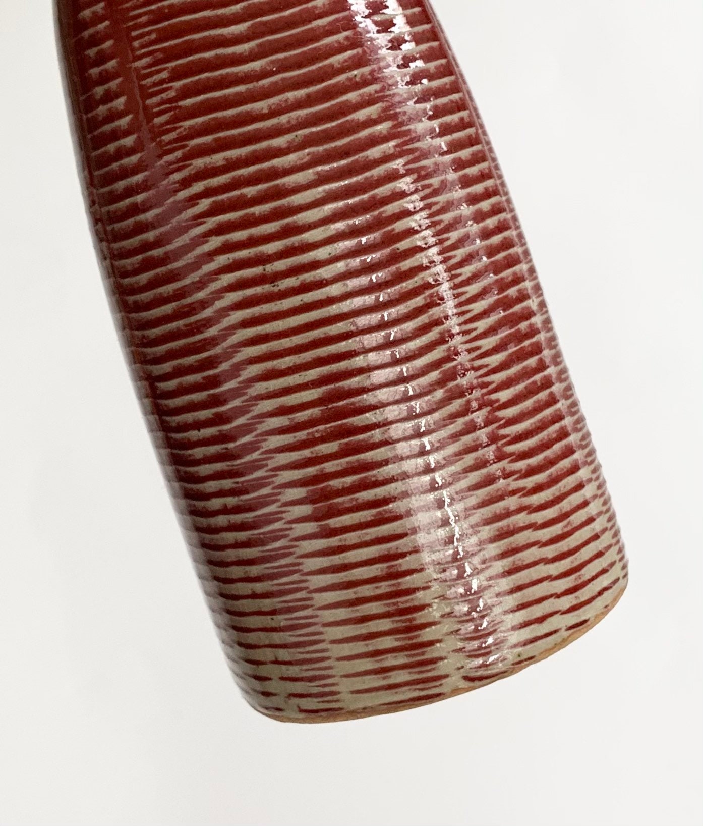 Red Pottery Bud Vase Pot Vintage Handmade Red Gray Beige Glazed Studio ...