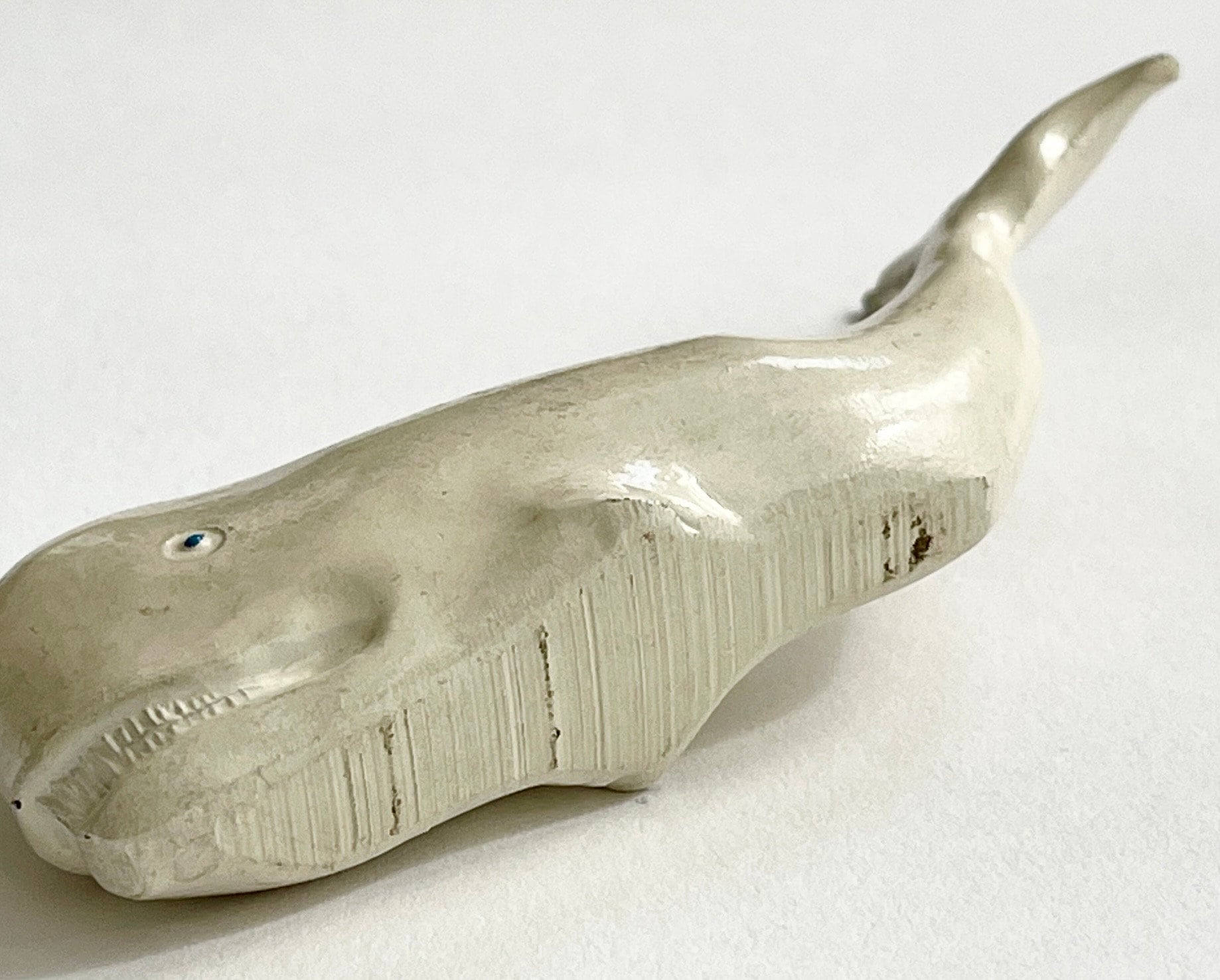 Cast Iron Whale Figurine White Painted Heavy Metal Vintage Small Sea ...
