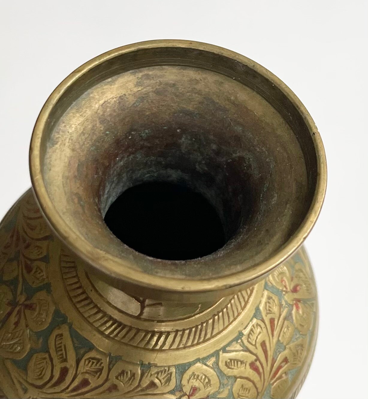 Ornate India Brass Vase Vintage Indian Floral Etched Painted Floral ...