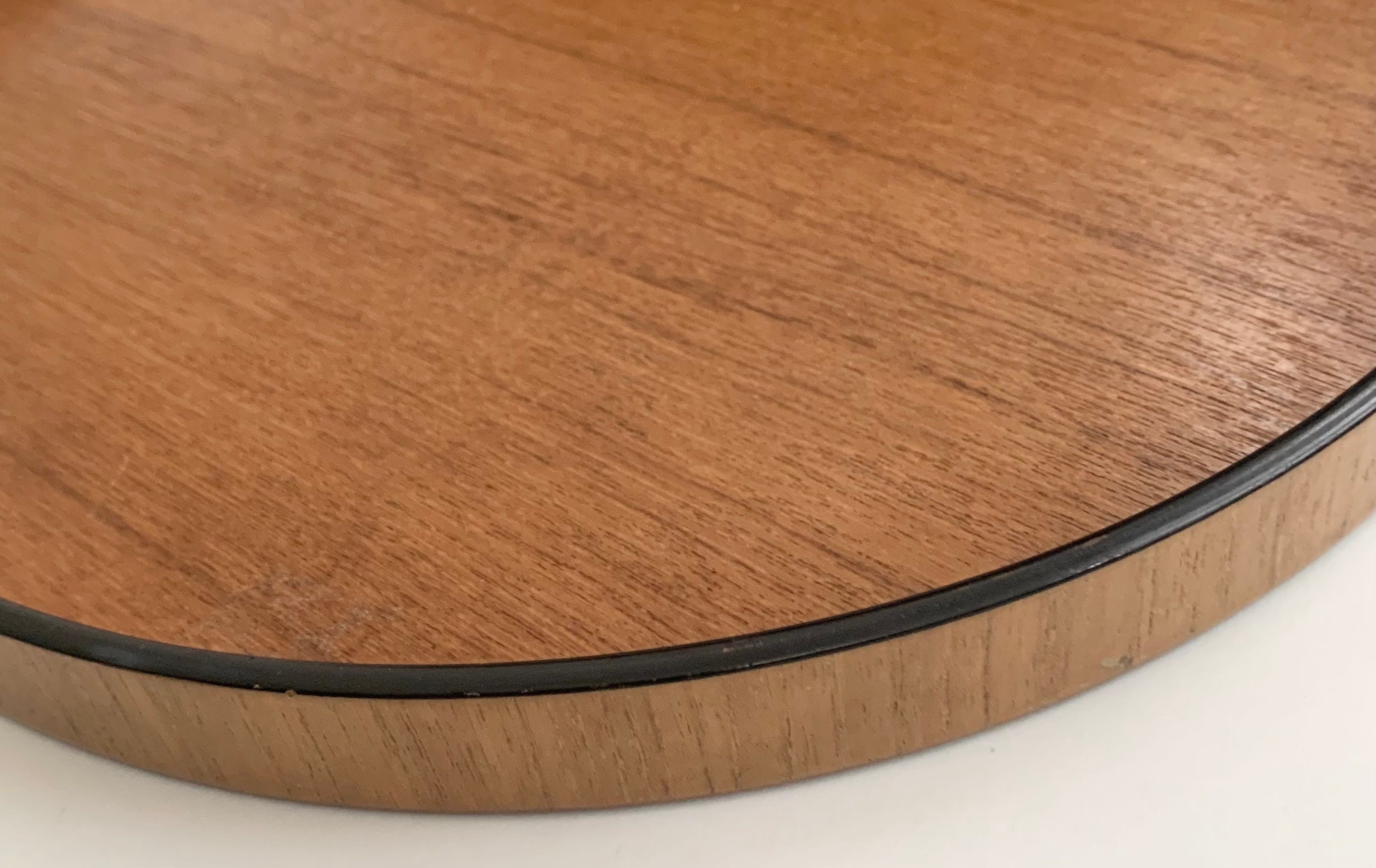 MCM Wood Veneer Tray Vintage Mid Century Made in Japan Black Base Round ...