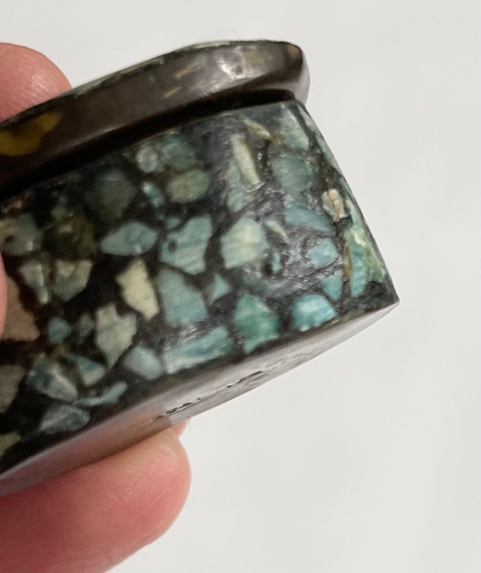 Antique Indian Snuff Box Brass with Turquoise Chip Inlay Very Old ...
