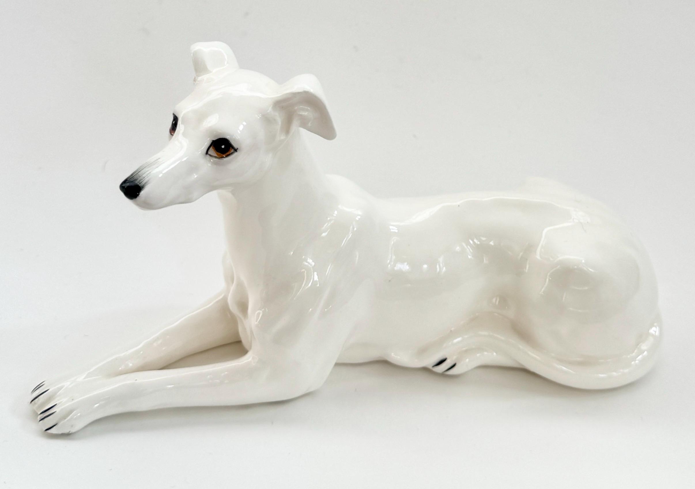 White Greyhound Whippet Statuette Mid Century Ceramic Porcelain Laying ...