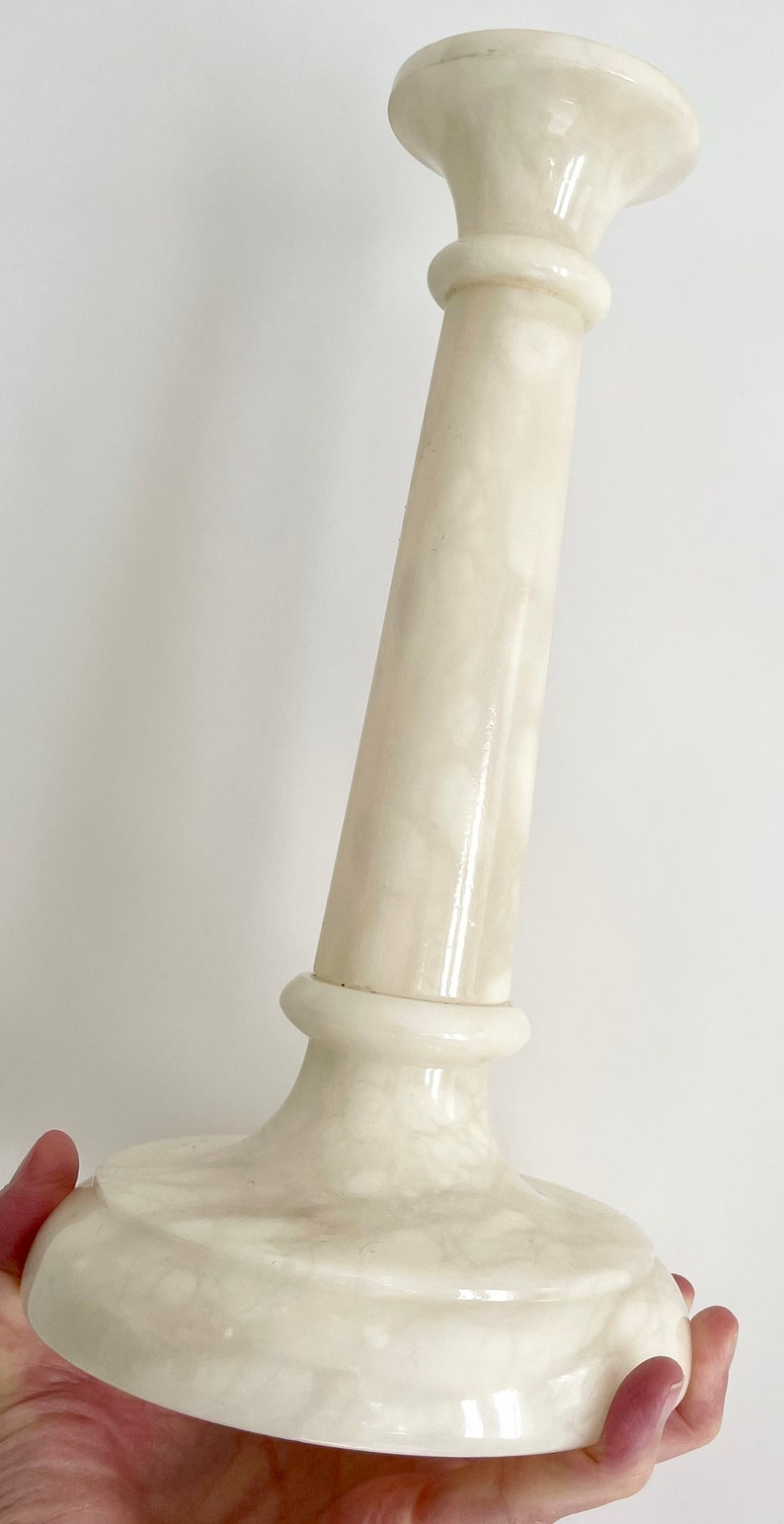 White Alabaster Candlestick Holder Made in Spain Heavy Faux White Onyx ...