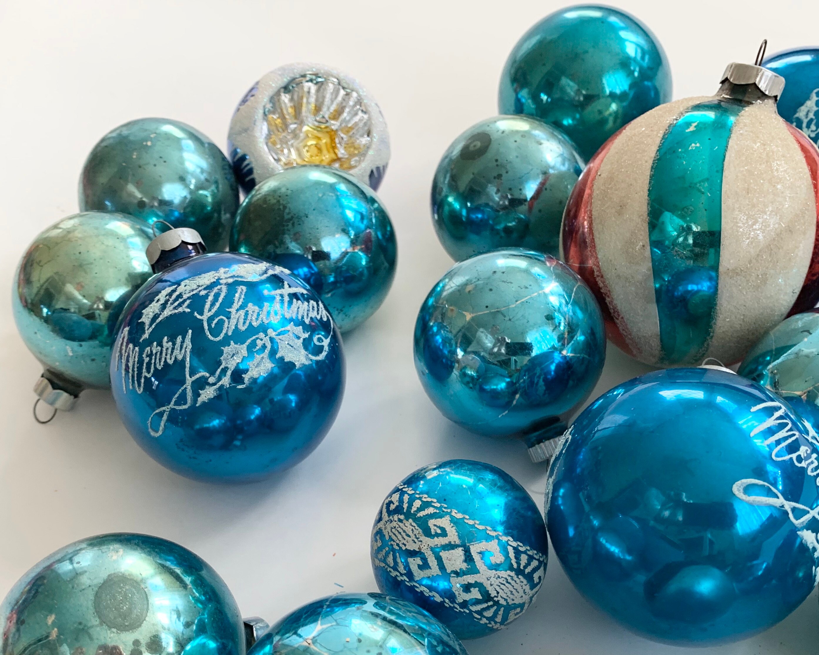 Vintage Blue Glass Bulb Ornaments Mixed Lot of 21 Blue Aqua Tone ...