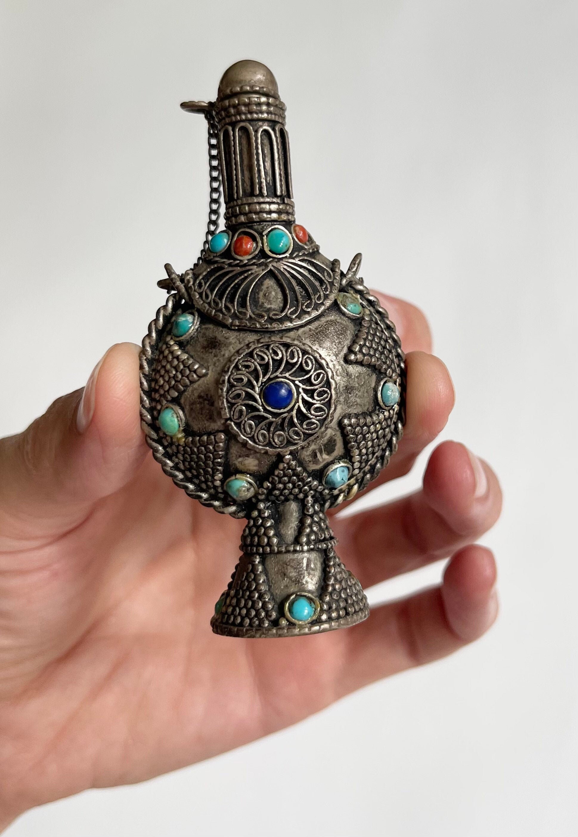 Tibetan Silver Snuff Bottle Snuff Box Turquoise Red Coral Lapis Stone ...