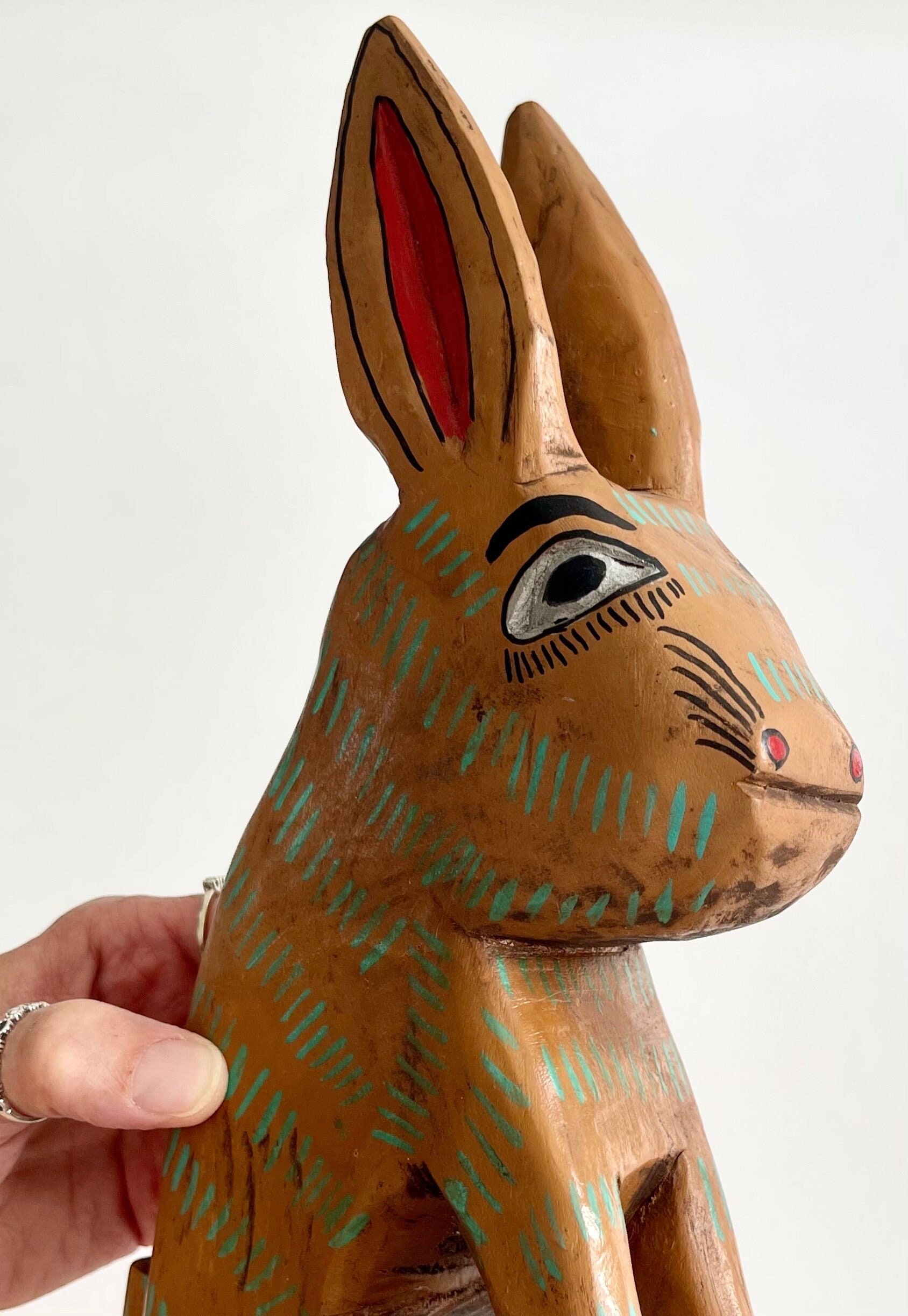 Folk Art Bunny Rabbit Wood Carving Vintage Hand Painted Animal Likely ...