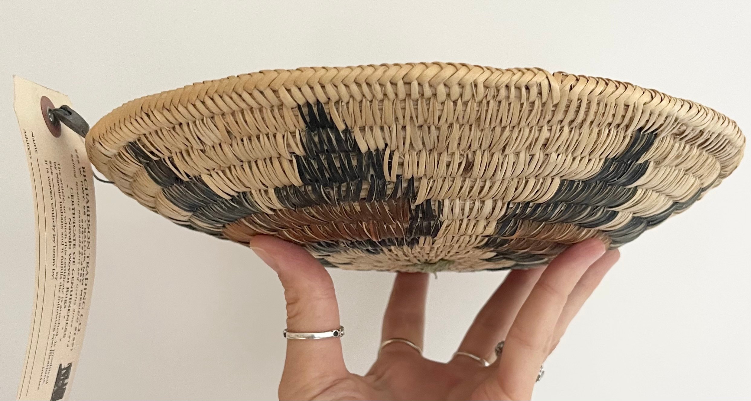 Vintage Navajo Wedding Basket Original Gallup NM Tag Circle Round Tray ...