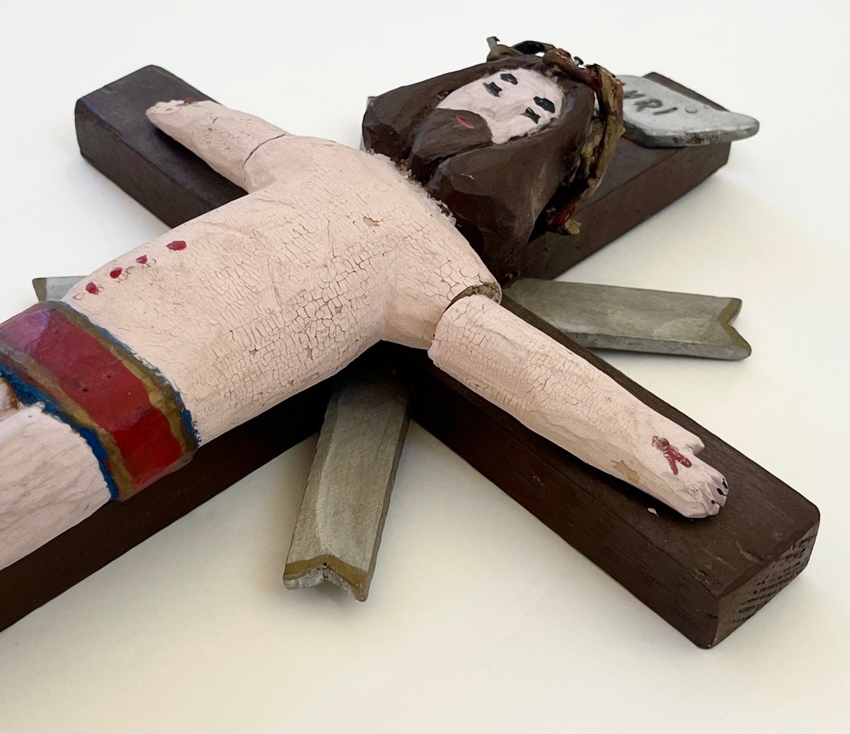 Southwest Folk Art Cross Crucifix Jesus Carving Wearing Crown of Thorns ...