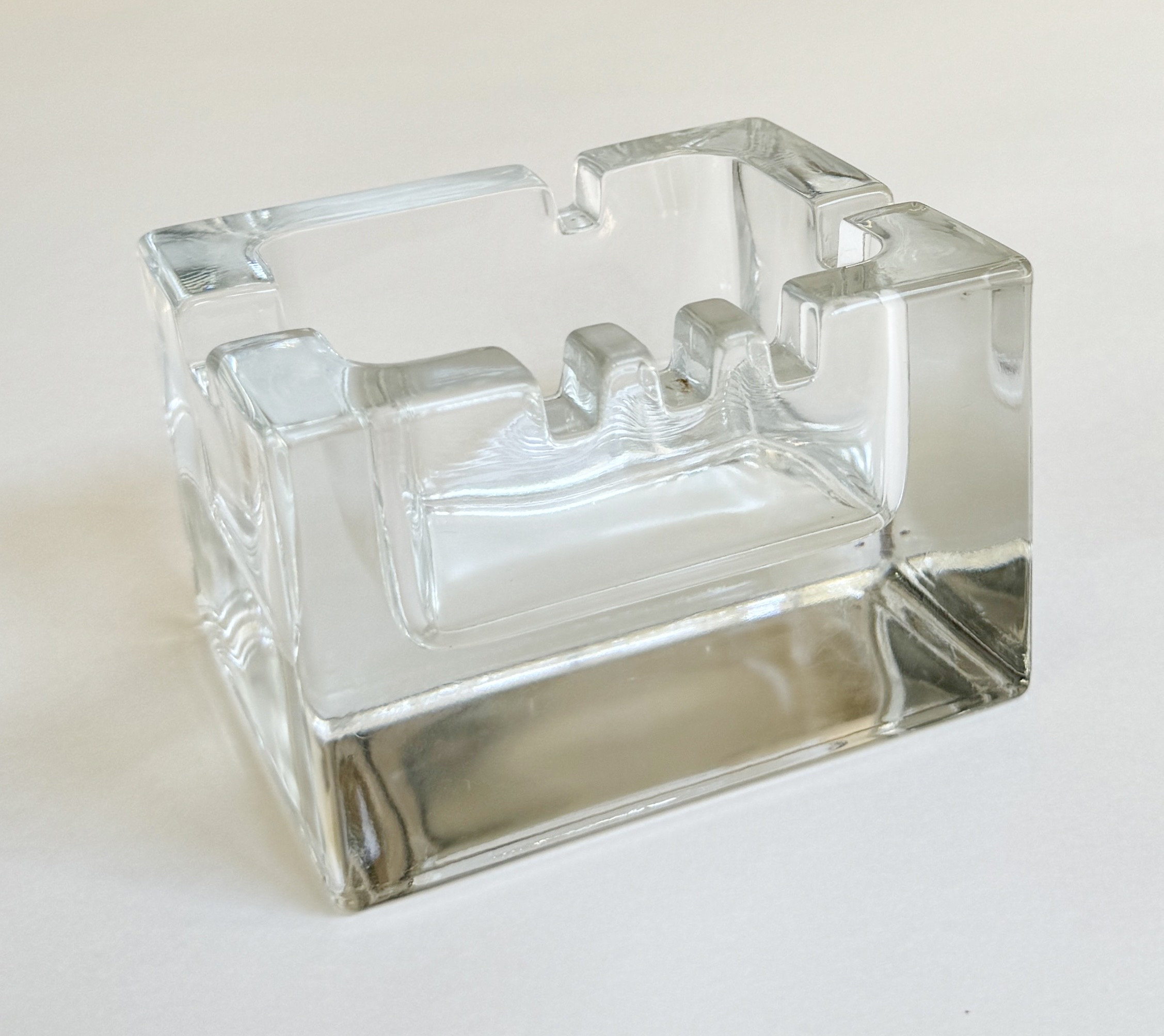 Very Thick Glass Ashtray Mid Century MCM Heavy Clear Glass Rectangle ...