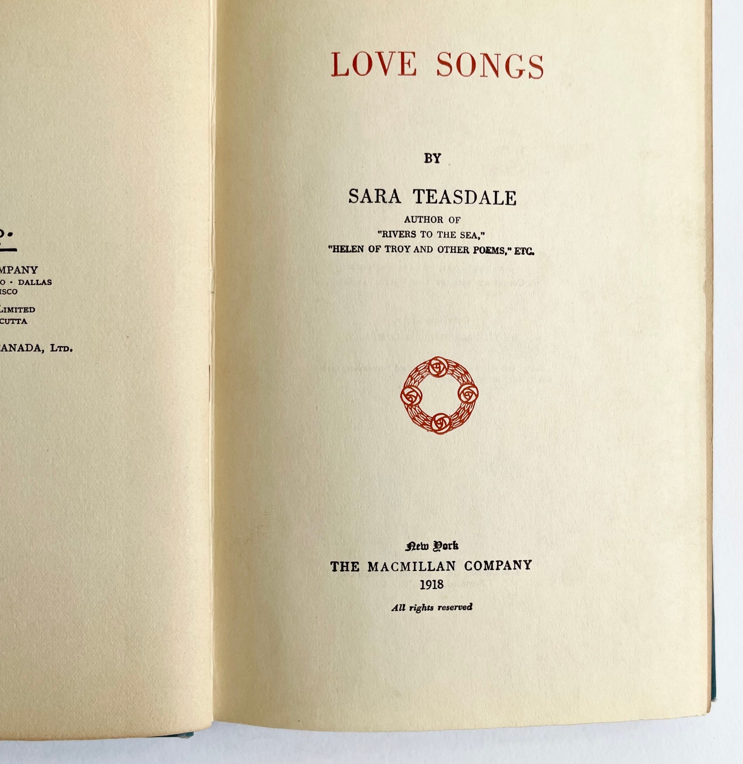 1918 Love Songs Sara Teasdale Poetry Book Antique Book Art Nouveau Art