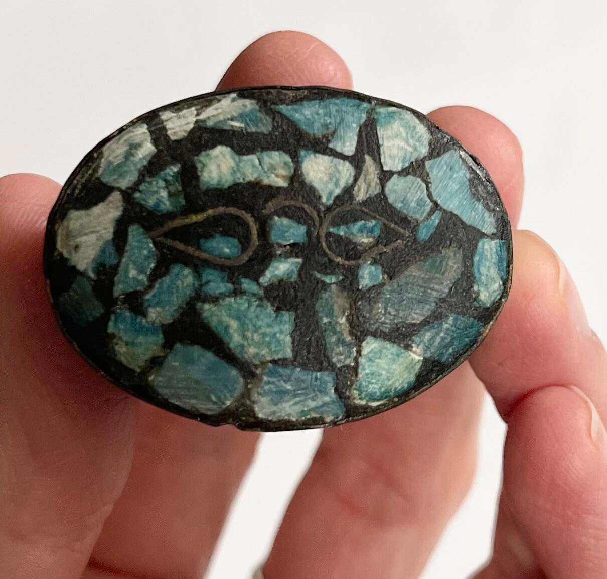 Antique Indian Snuff Box Brass with Turquoise Chip Inlay Very Old ...