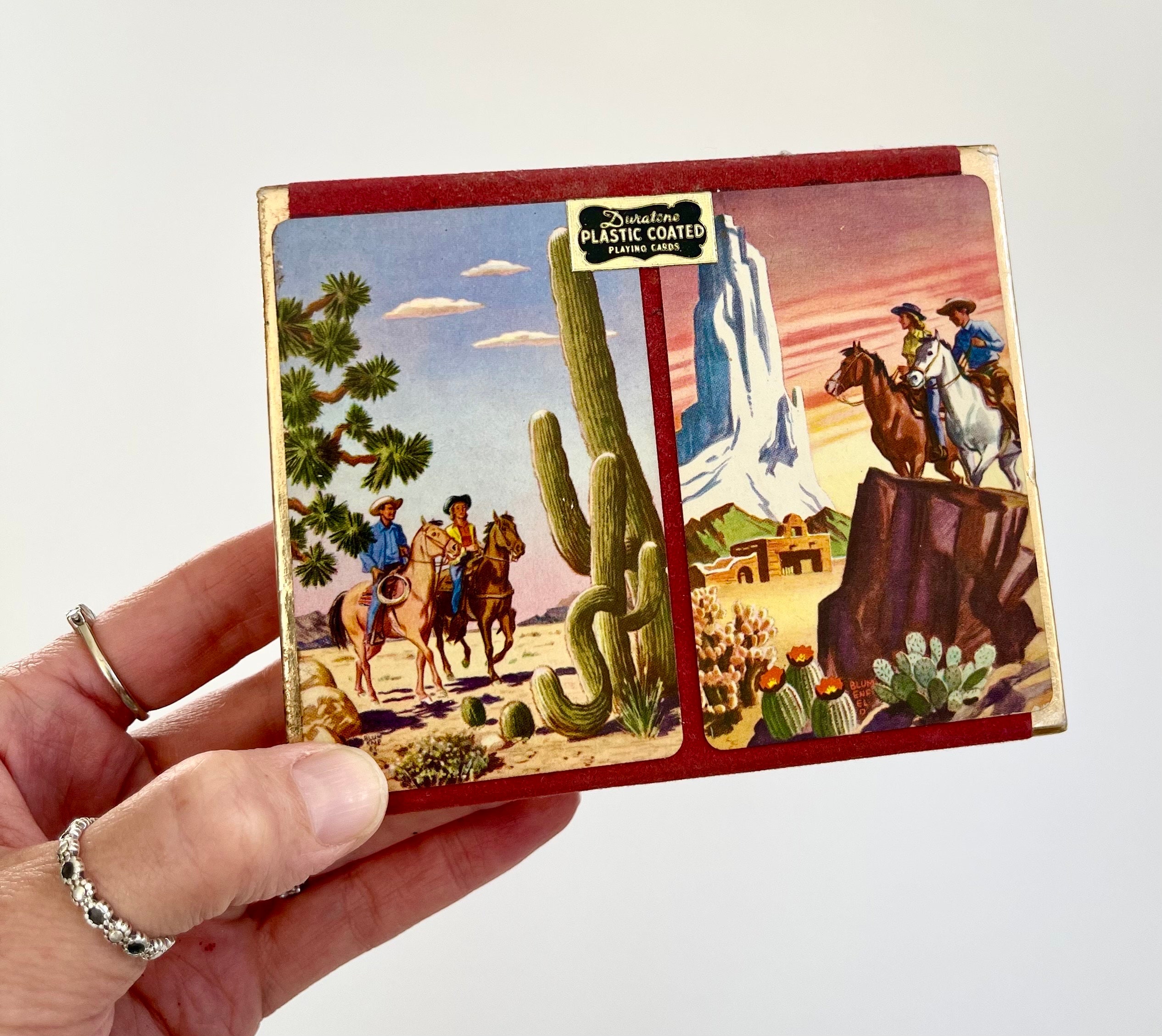 Rare Duratone Western Cowboy Playing Cards Double Deck Plastic Coated ...