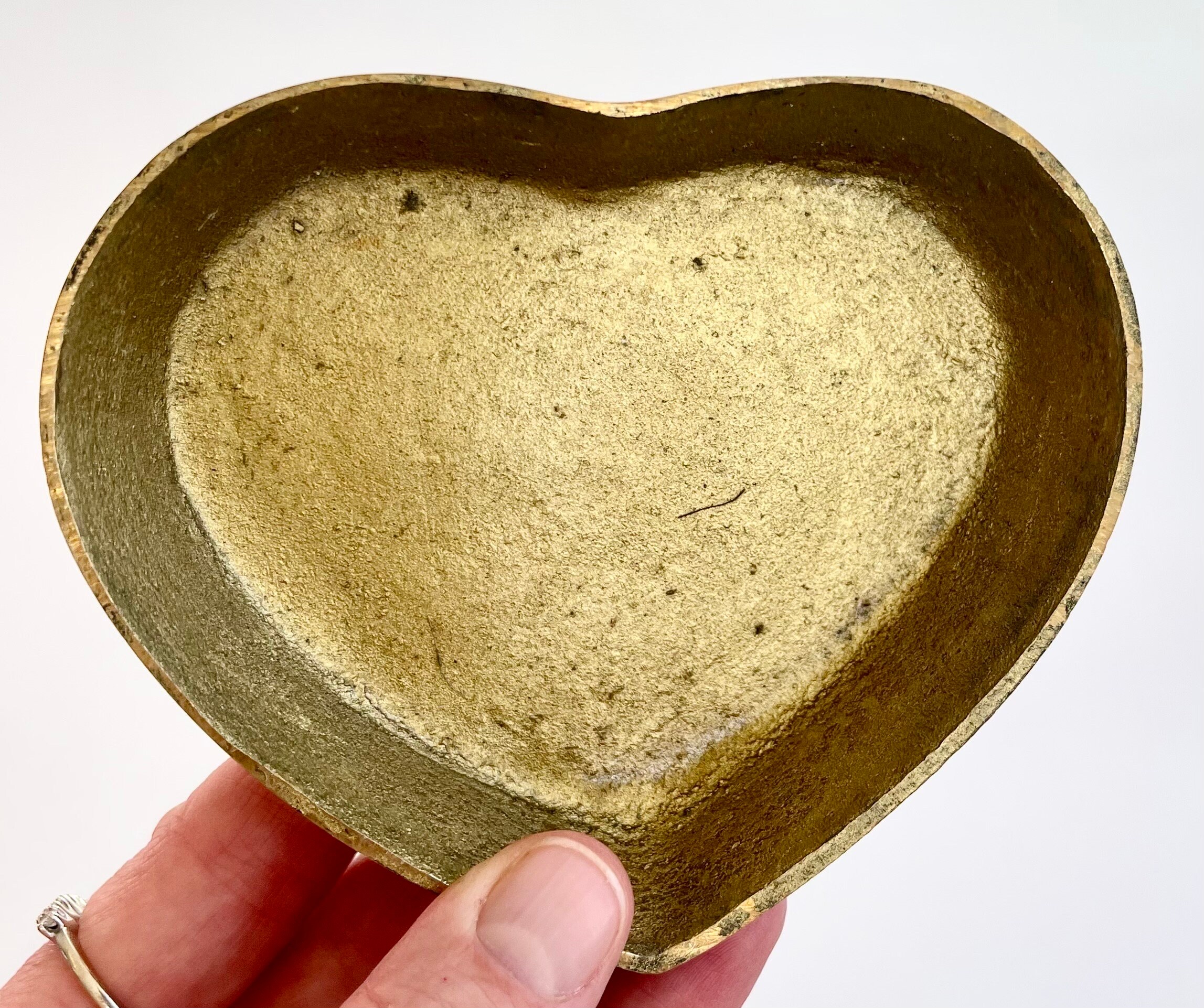 Solid Brass Heart Box Heavy Handcrafted Vintage Lidded Box Aged Patina ...