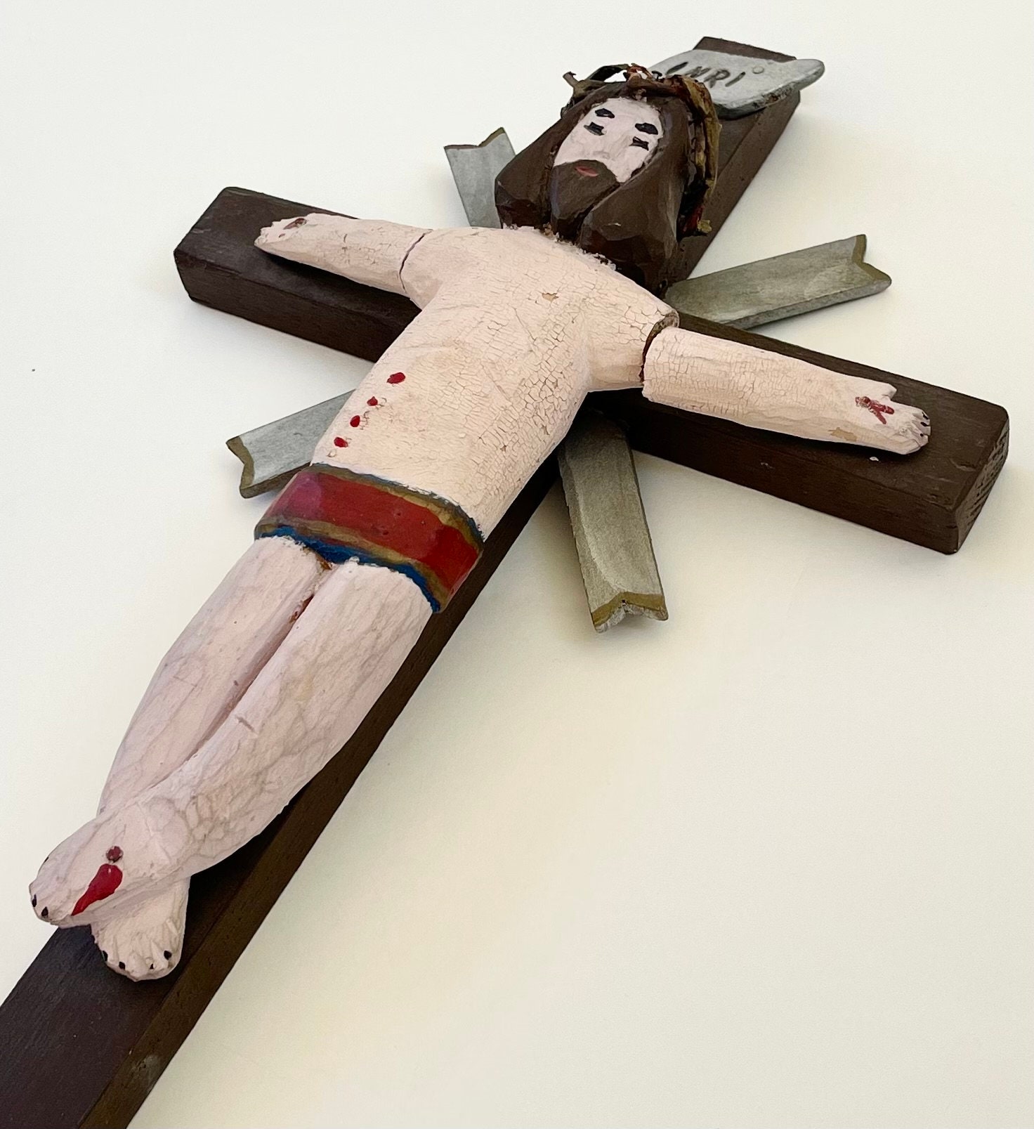 Southwest Folk Art Cross Crucifix Jesus Carving Wearing Crown of Thorns ...