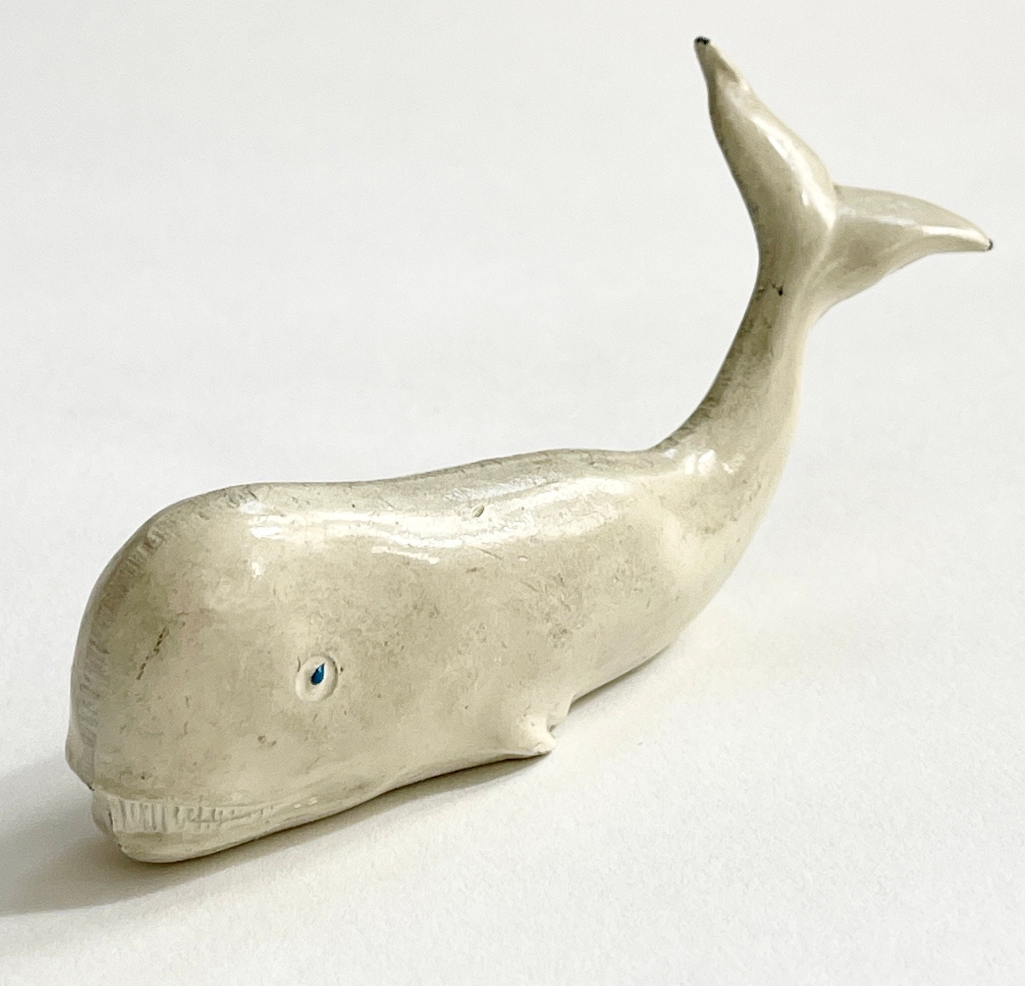 Cast Iron Whale Figurine White Painted Heavy Metal Vintage Small Sea ...
