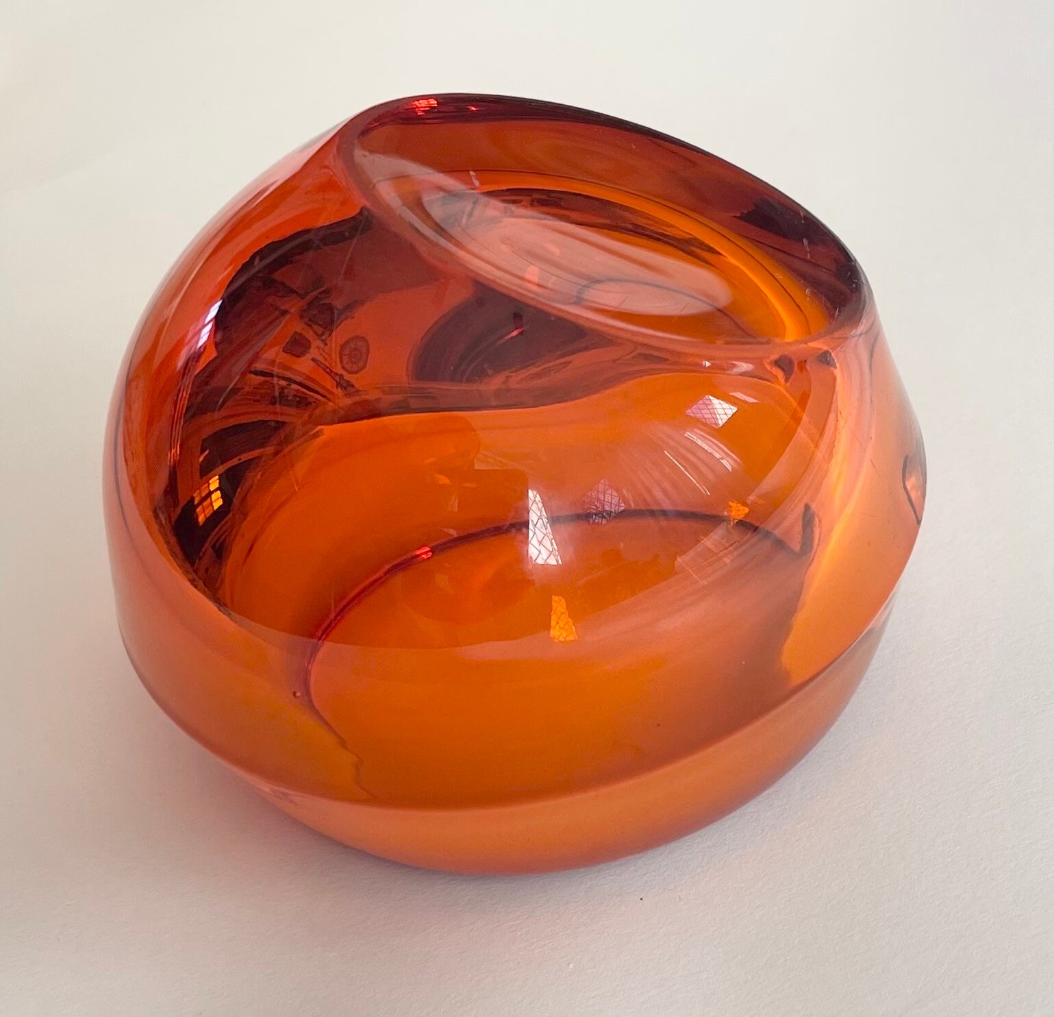 Heavy Orange Glass Ashtray Minimalist Sleek Vintage Mid Century MCM ...