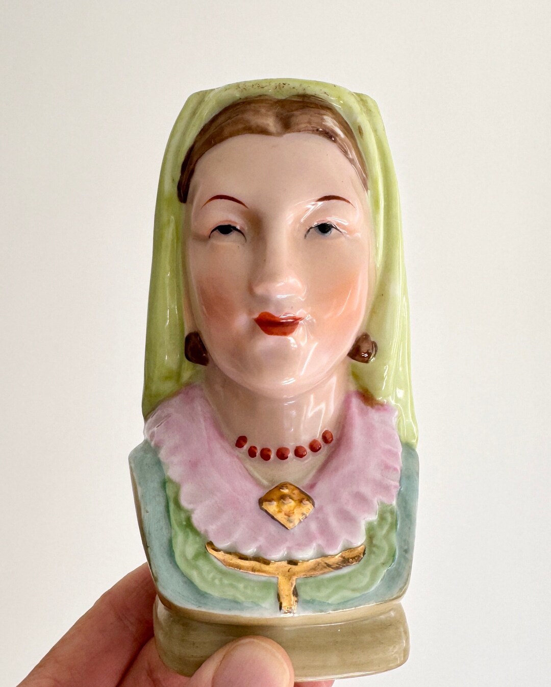 Rare Lady Head Vase Mid Century Vintage Japan Woman Wearing Green Veil ...