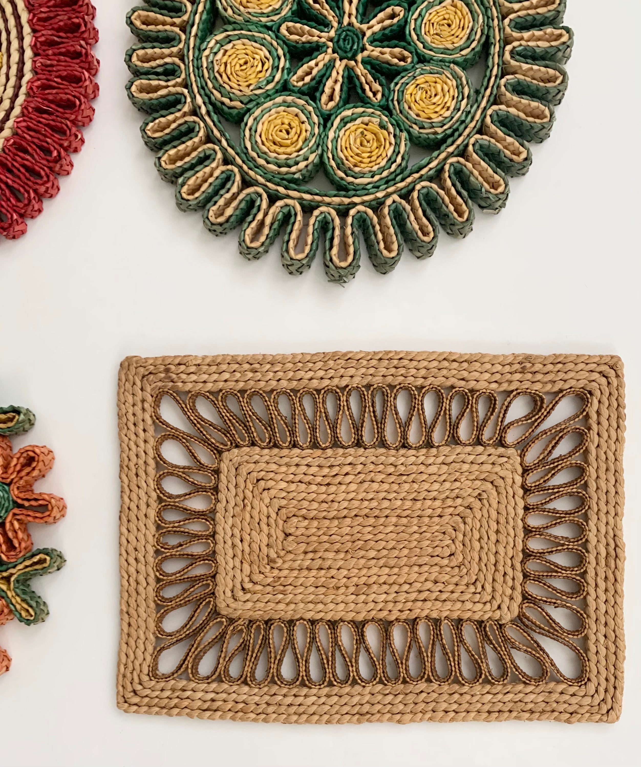 Vintage Straw Trivet Lot of 4 Trivets Round Rectangle Boho Home Design ...