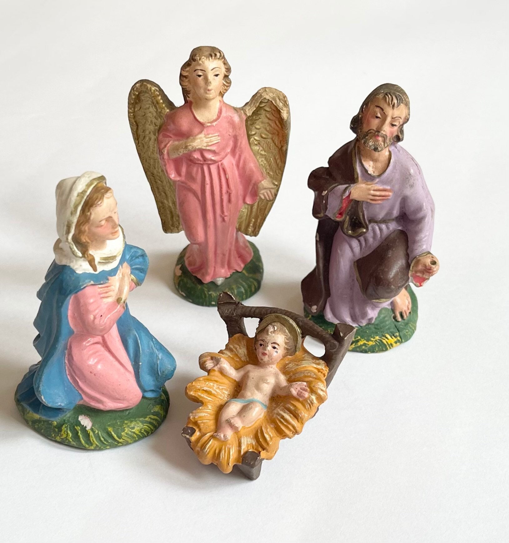 Italian Plaster Nativity Set of 4Pieces Vintage Antique Italy Religious ...