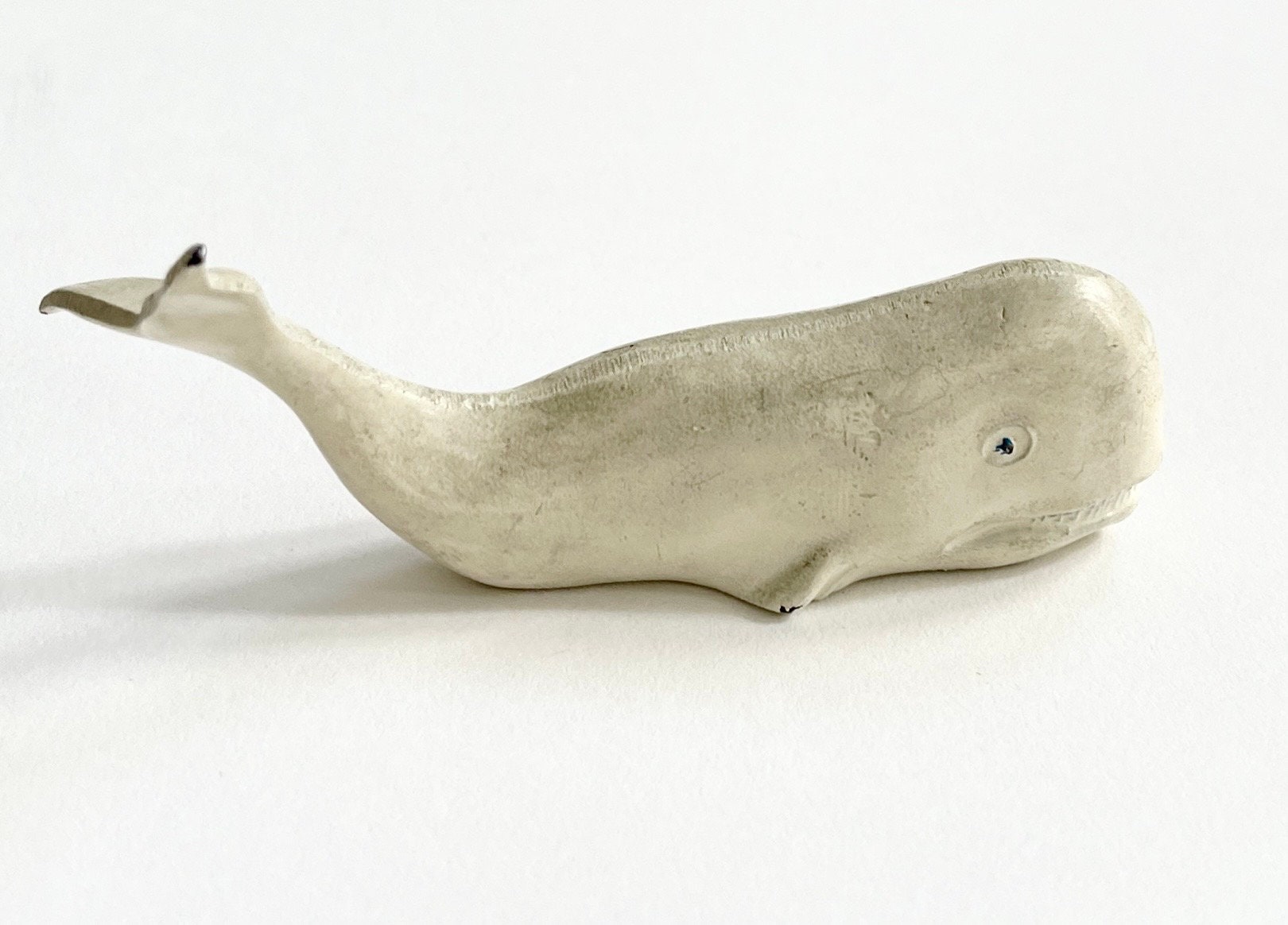 Cast Iron Whale Figurine White Painted Heavy Metal Vintage Small Sea ...