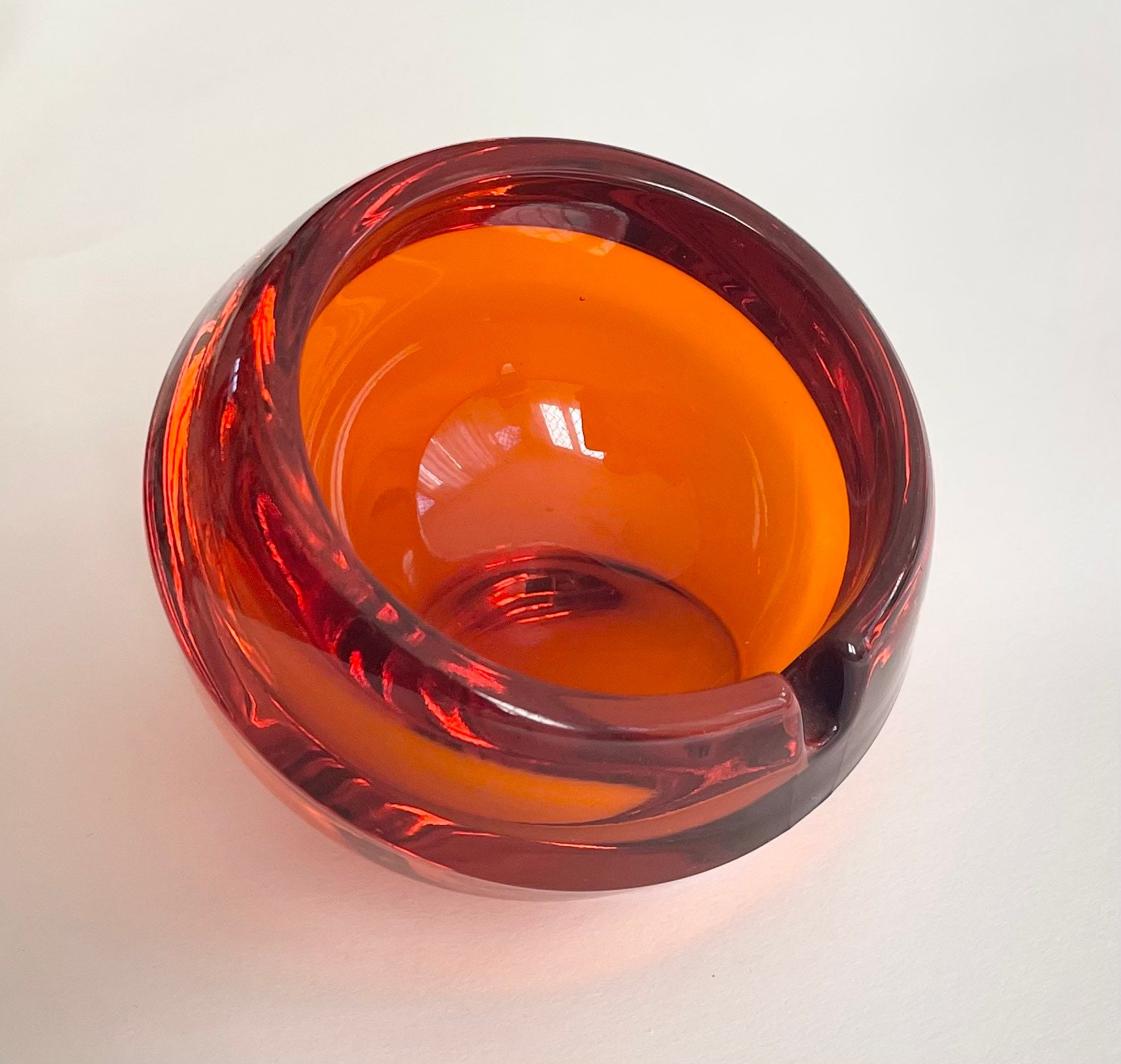 Heavy Orange Glass Ashtray Minimalist Sleek Vintage Mid Century MCM ...