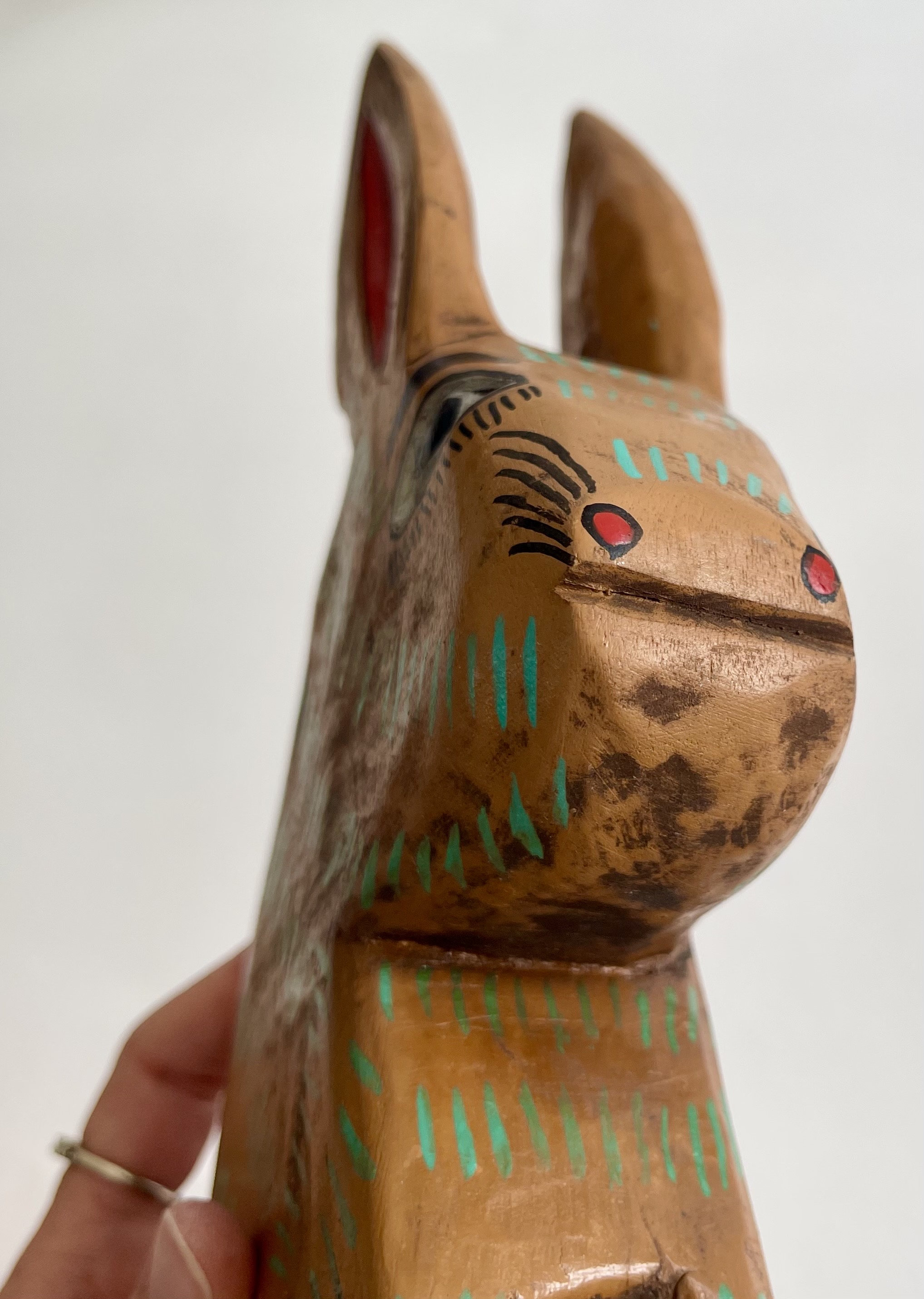 Folk Art Bunny Rabbit Wood Carving Vintage Hand Painted Animal Likely ...