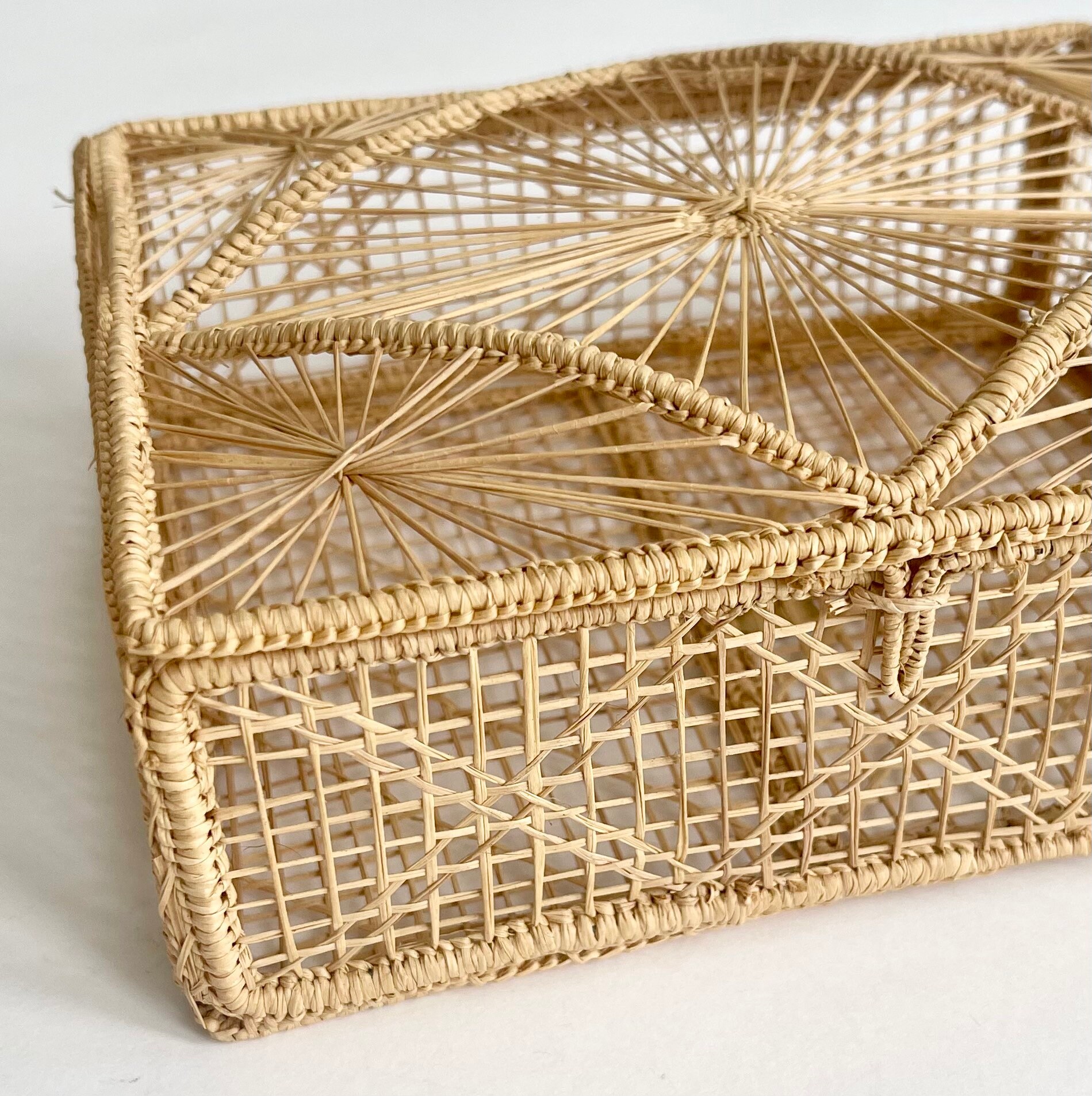 Columbian Woven Basket Box Lidded Attached Lid Vintage 60s 70s Made in ...