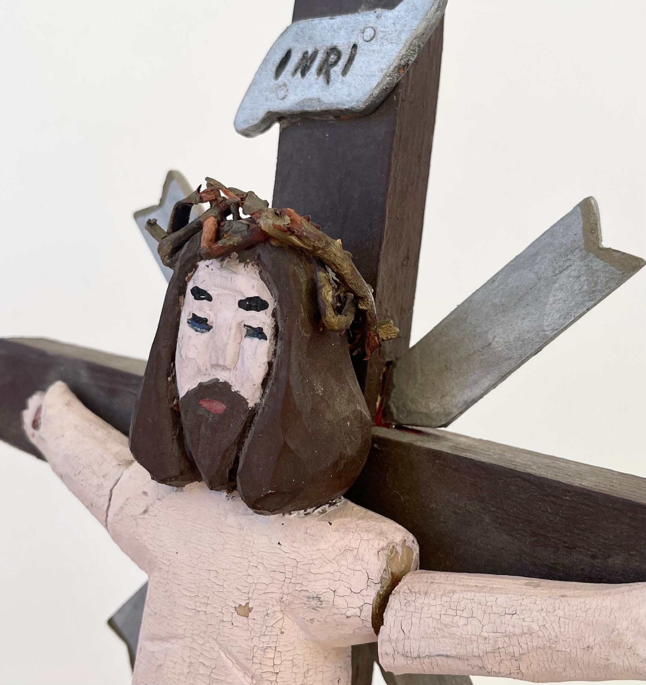 Southwest Folk Art Cross Crucifix Jesus Carving Wearing Crown of Thorns ...