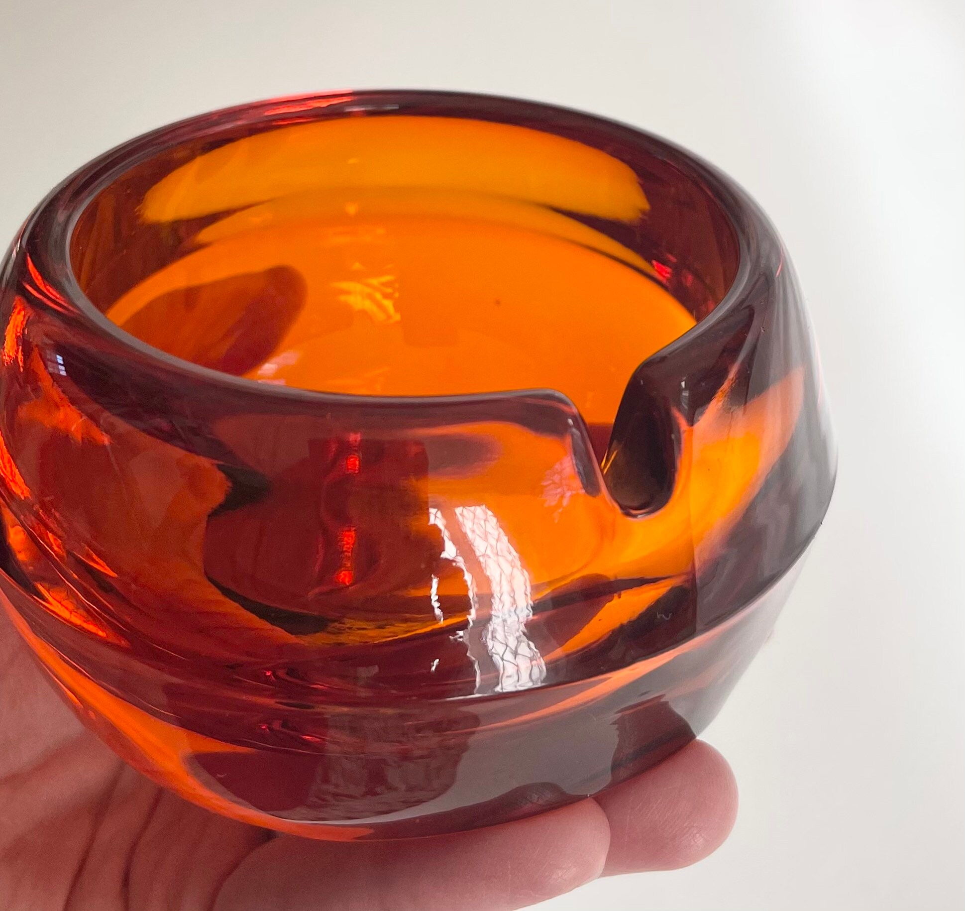 Heavy Orange Glass Ashtray Minimalist Sleek Vintage Mid Century MCM ...
