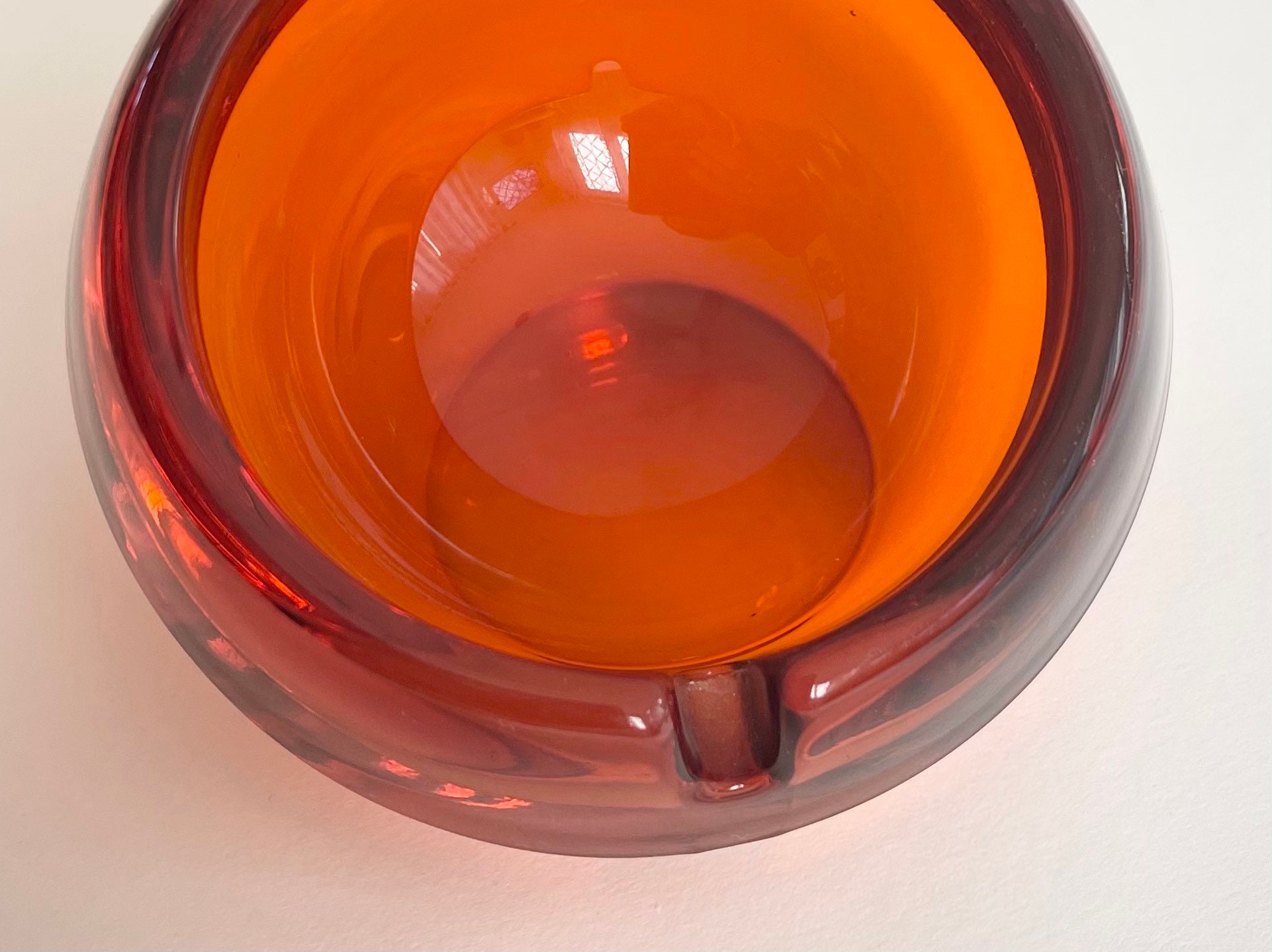 Heavy Orange Glass Ashtray Minimalist Sleek Vintage Mid Century MCM ...